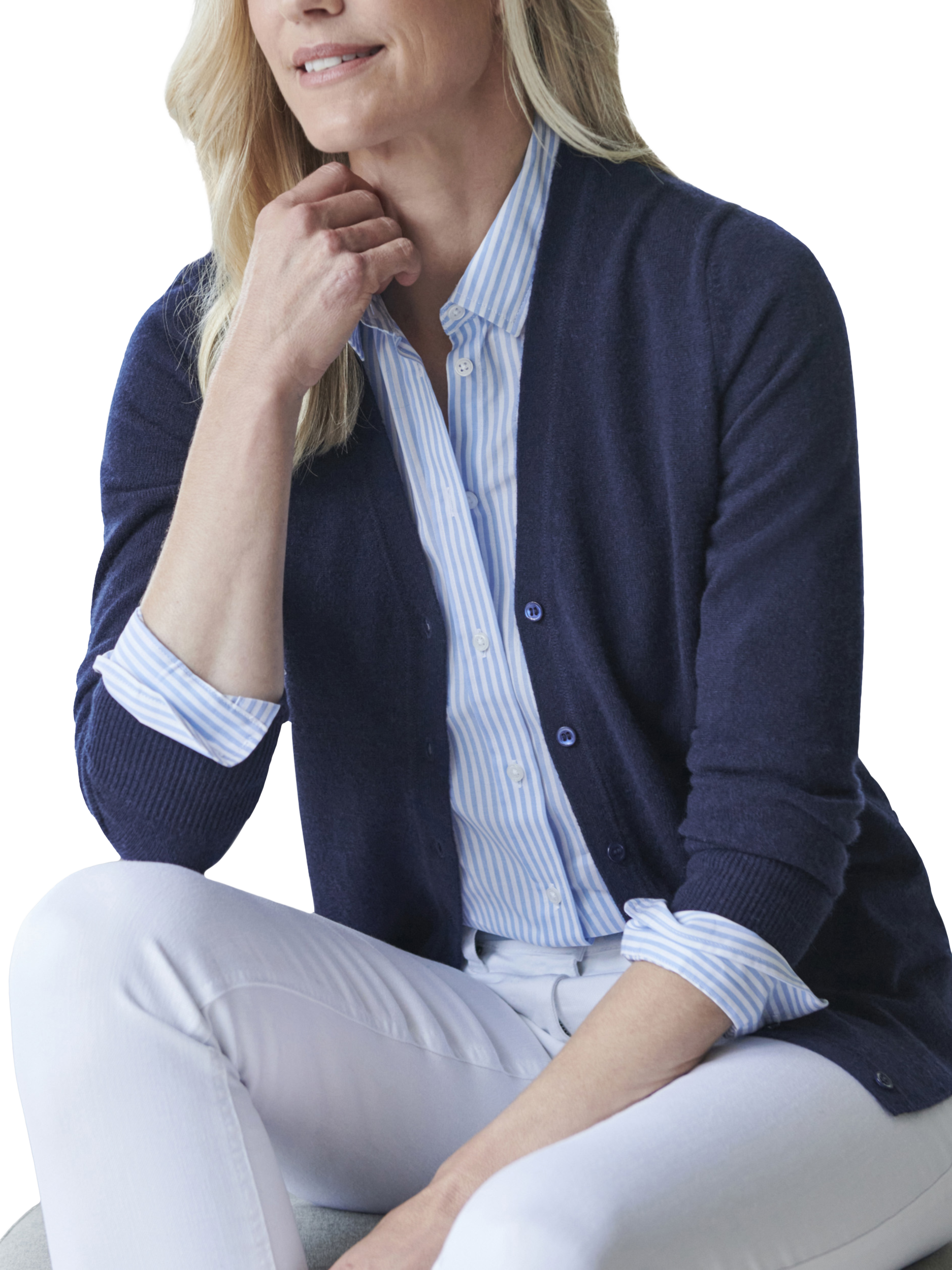 Pure Collection V-Neck Pure Cashmere Cardigan, Navy