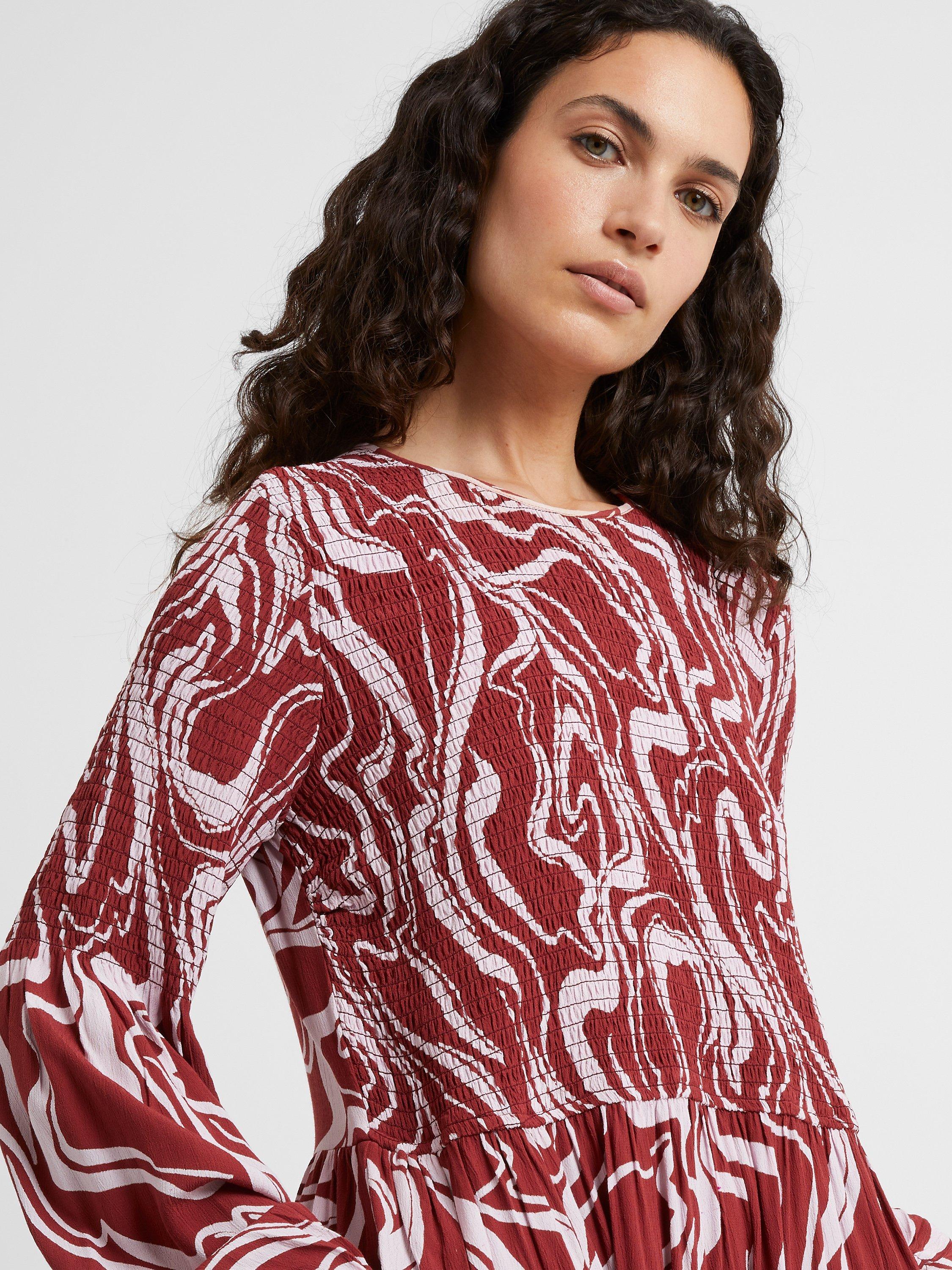 Great Plains Rippled Clay Smocked Dress, Soft Pink Multi