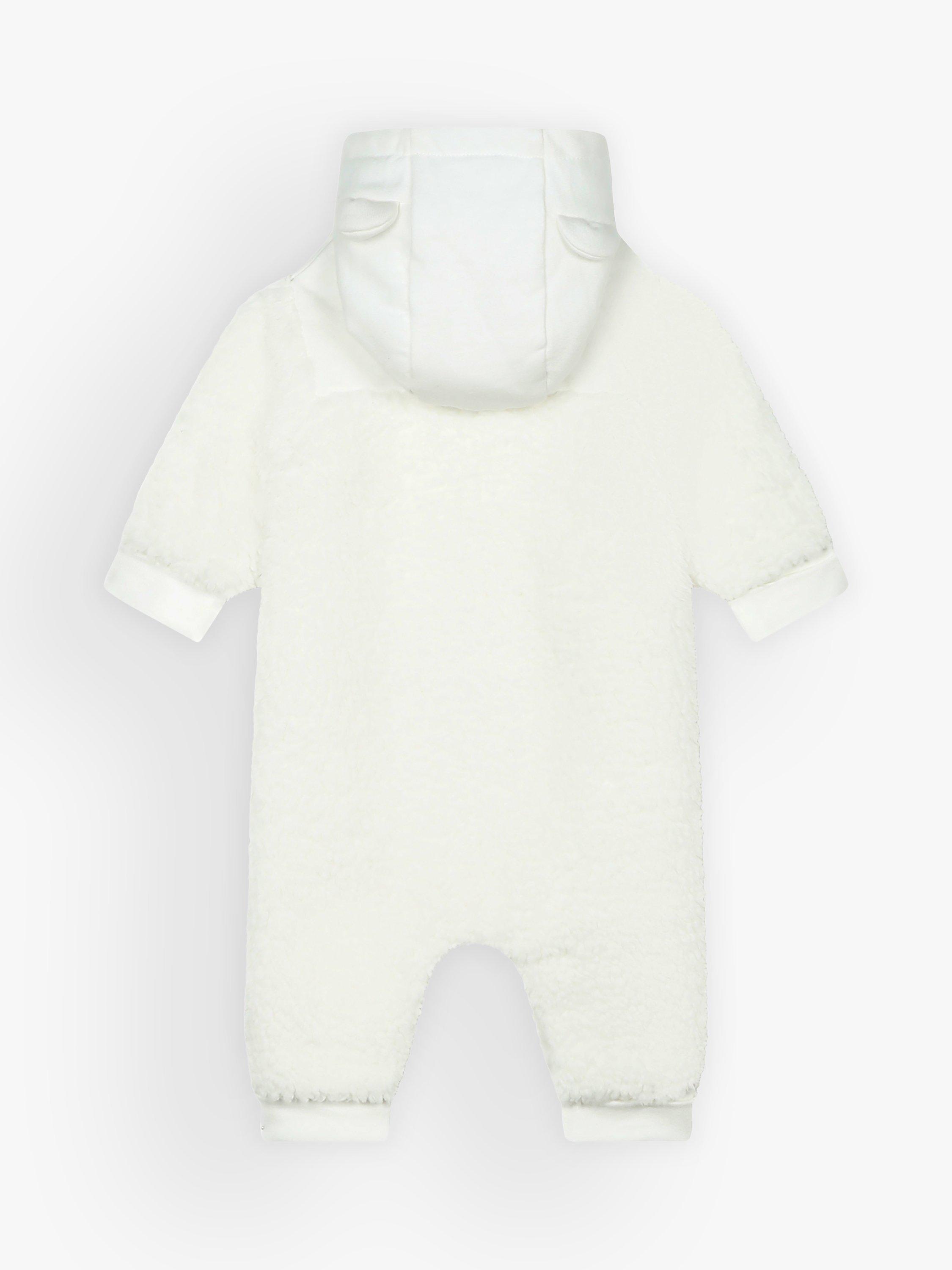 BOSS Baby Logo Faux Fur Hooded Overalls, Off White