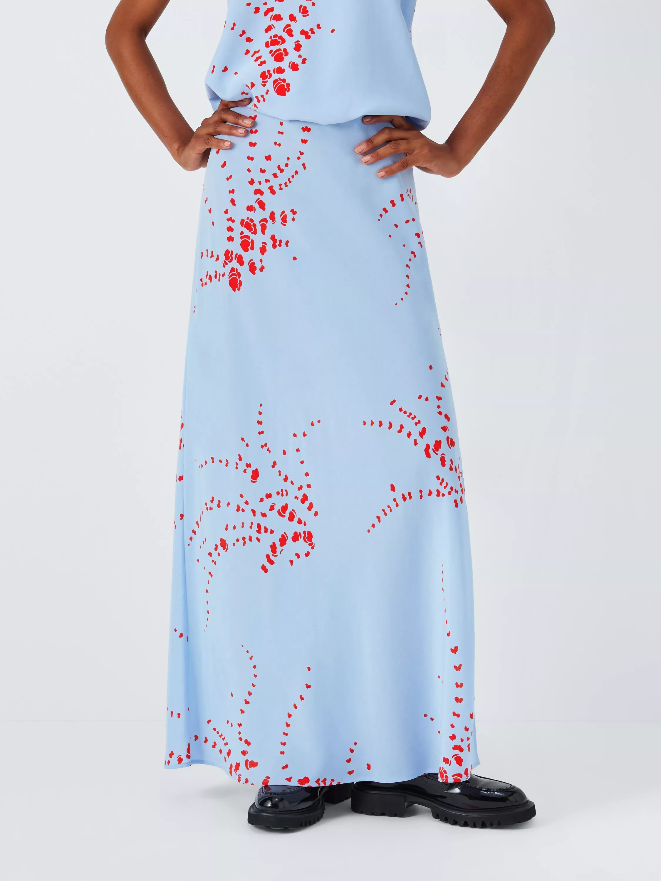 Equipment Viv Heart Print Silk Maxi Skirt, Heaven Blue