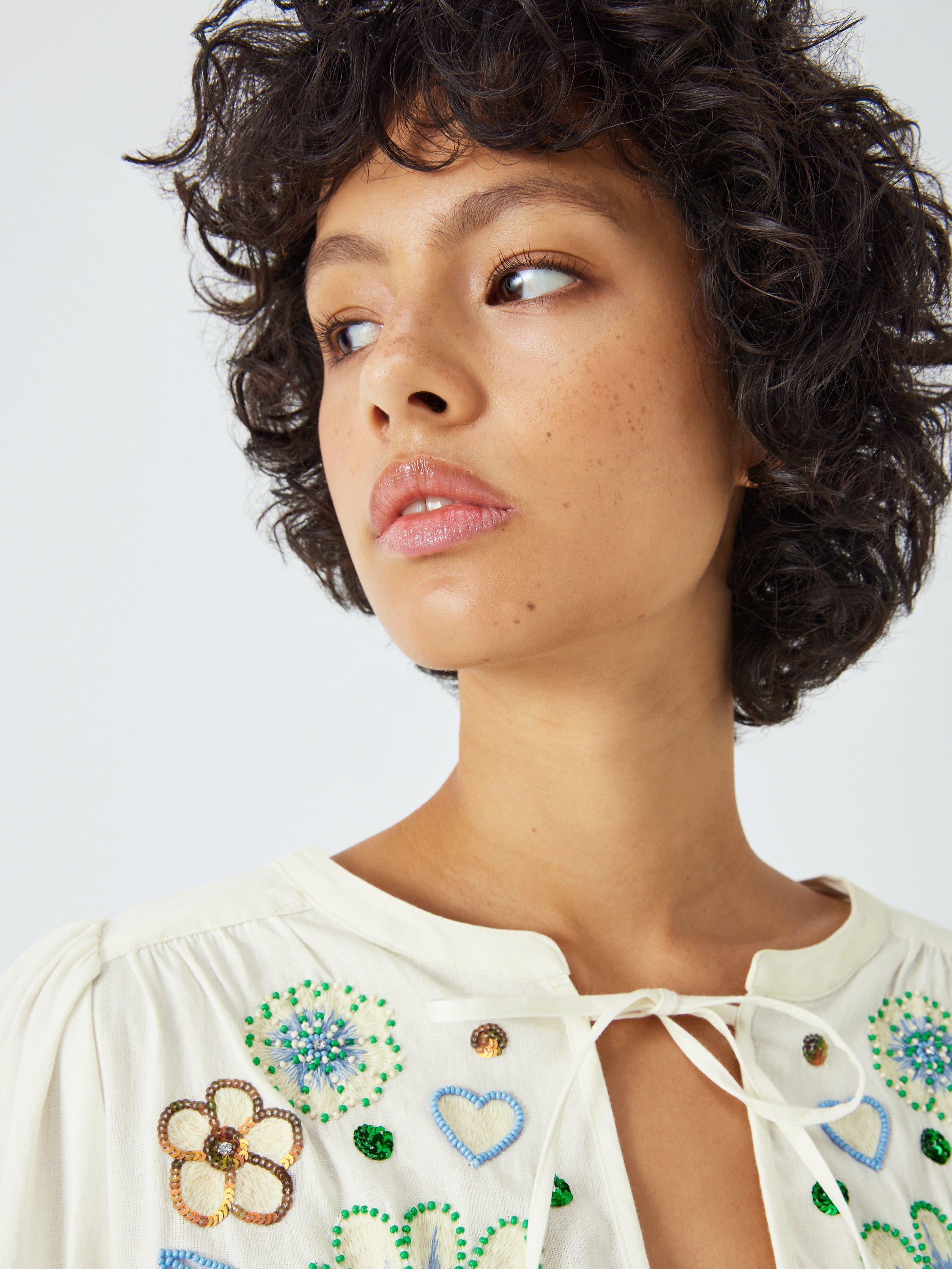 Fabienne Chapot Caroline Floral Embroidered Top, Cream White, 40