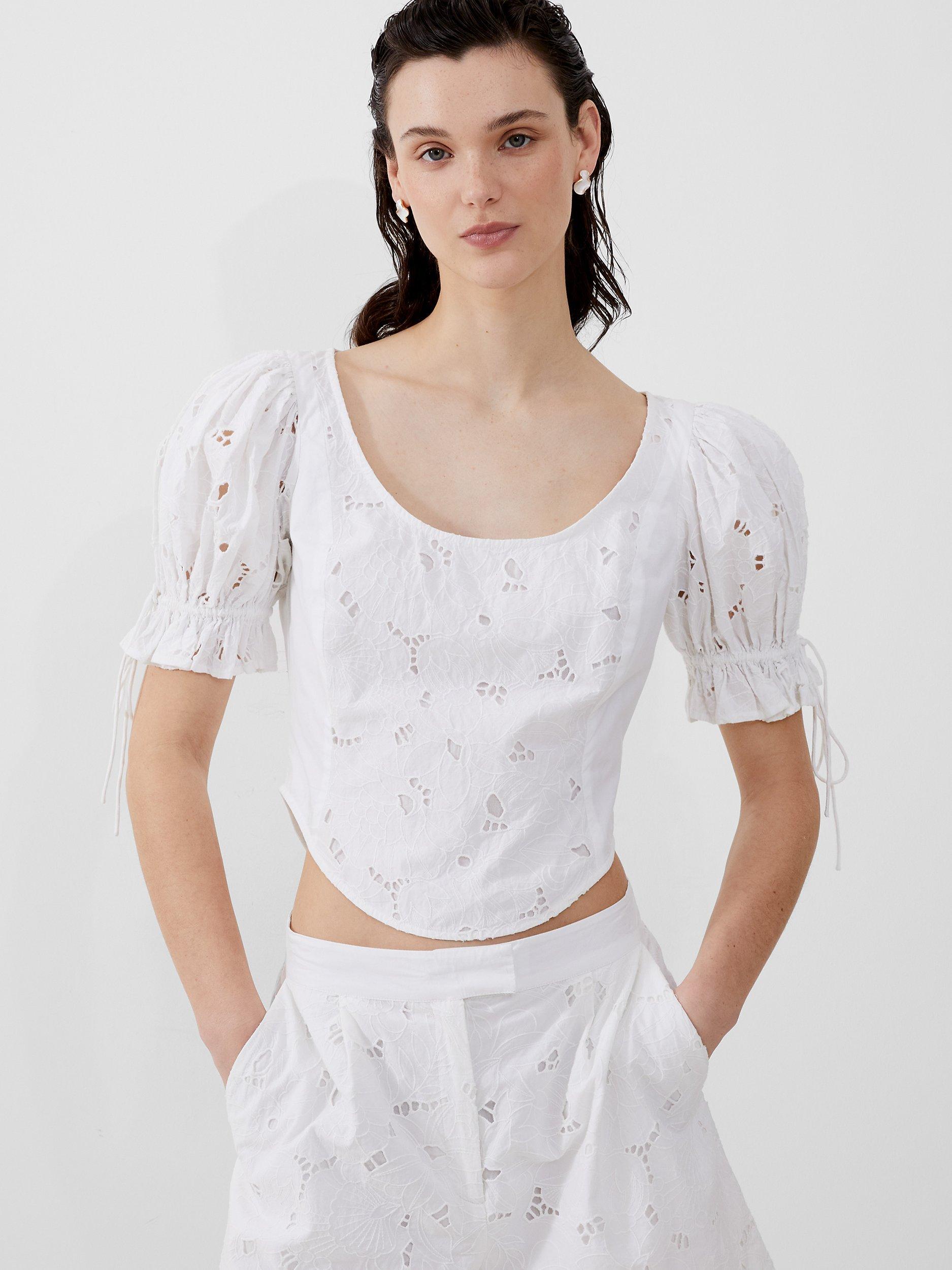 French Connection Rhodes Cotton Blouse, Linen White