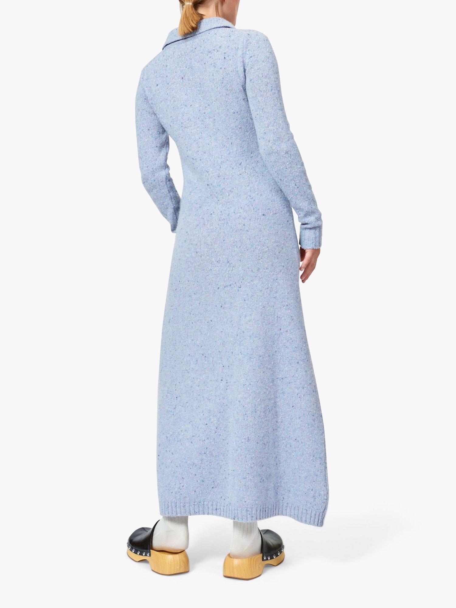 nué notes Wesly Wool Blend Polo Collar Knitted Maxi Dress, Halogen Blue, XS