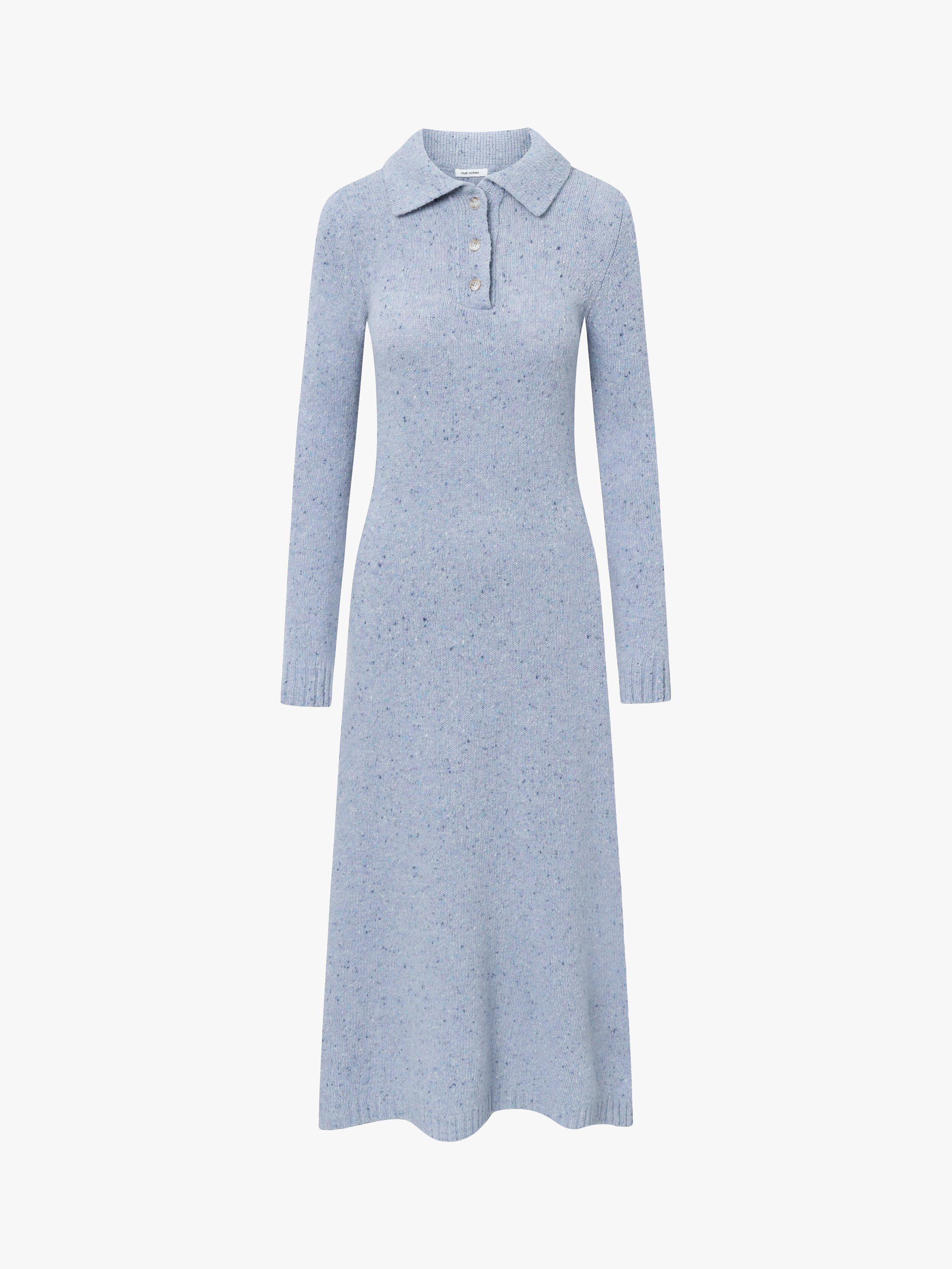 nué notes Wesly Wool Blend Polo Collar Knitted Maxi Dress, Halogen Blue, XS