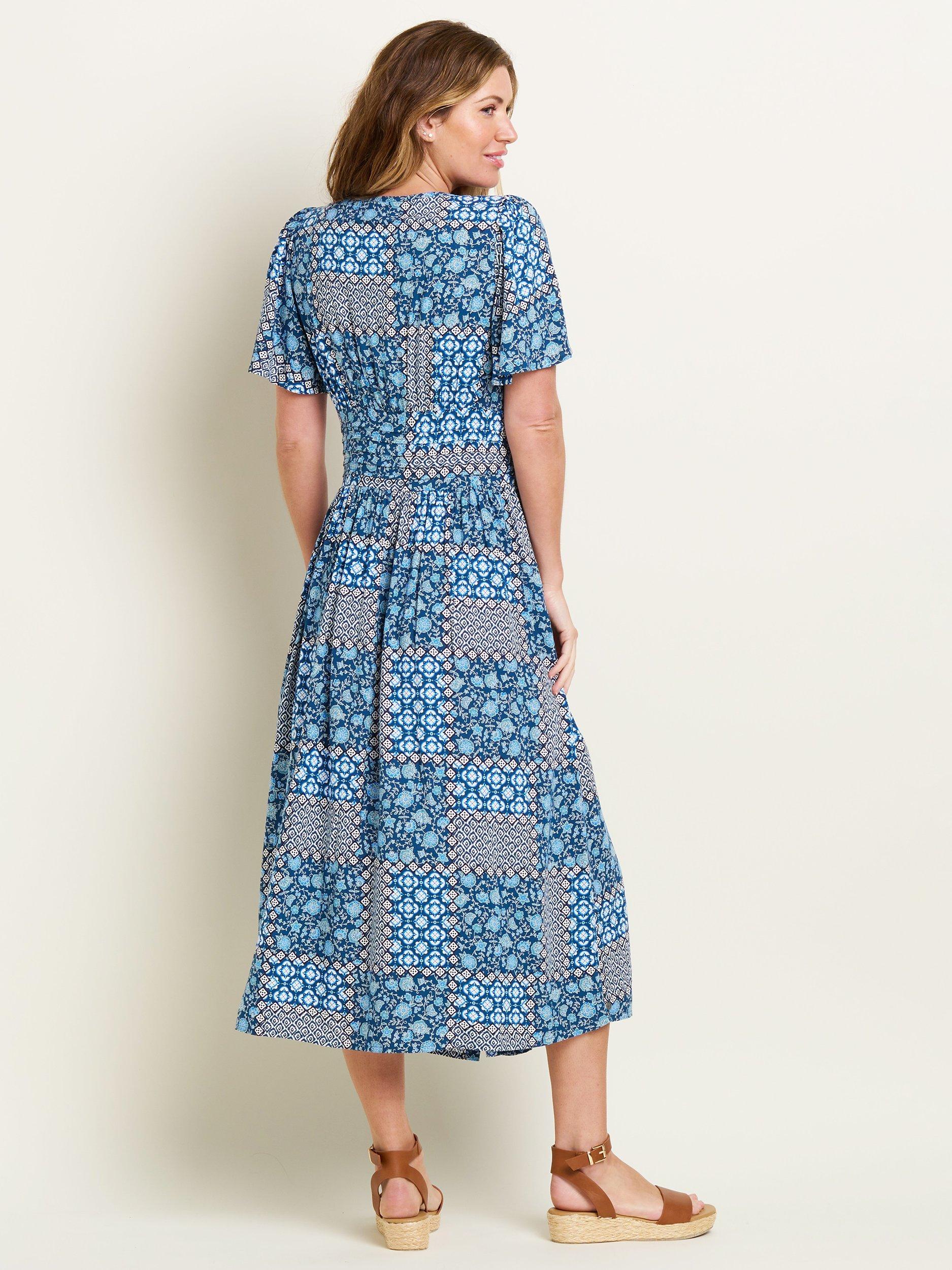 Brakeburn Folk Floral Patchwork Maxi Dress, Blue