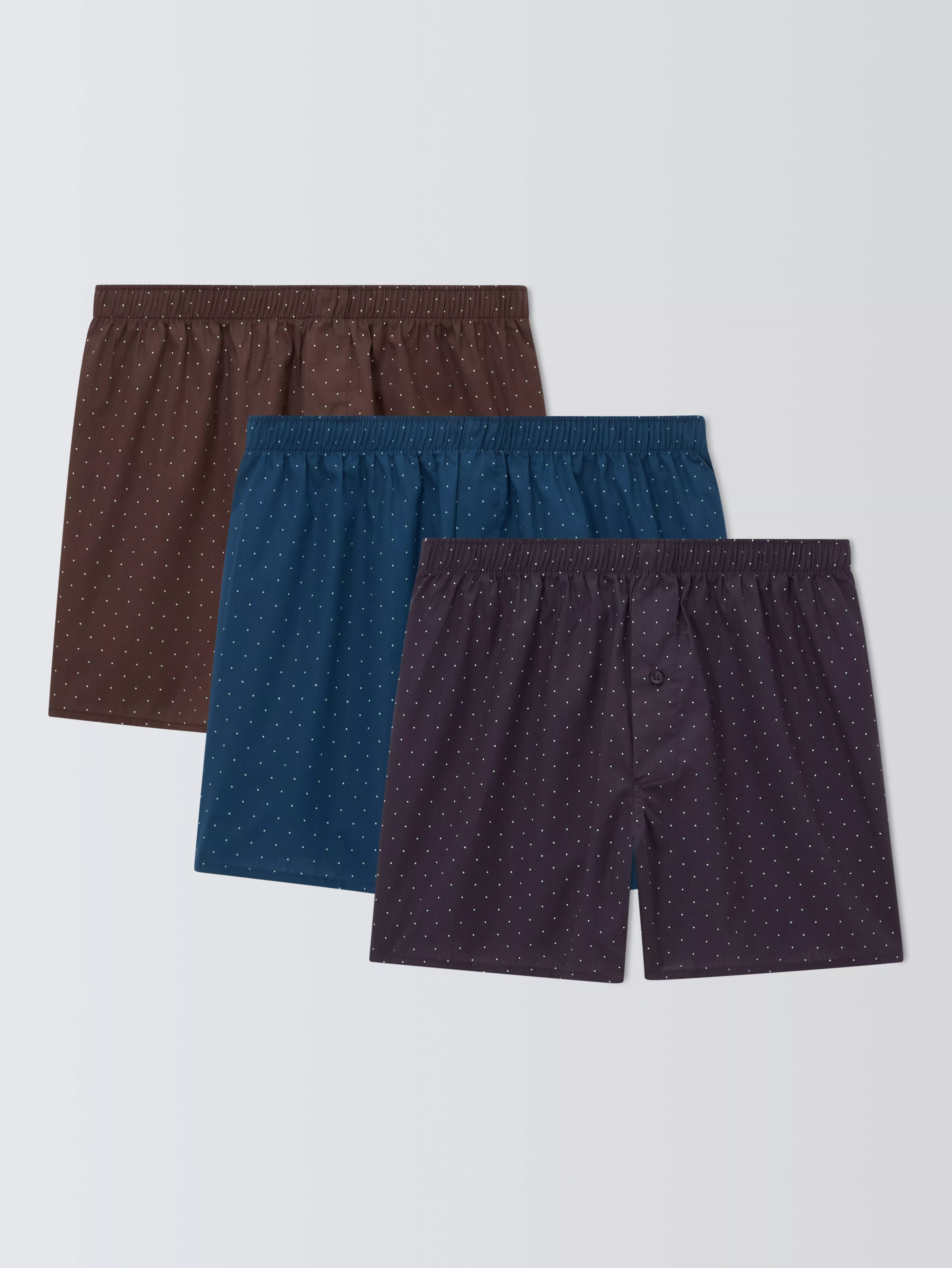 John Lewis Organic Cotton Woven Pin Spot Boxers, Pack of 3, Black, Blue ...