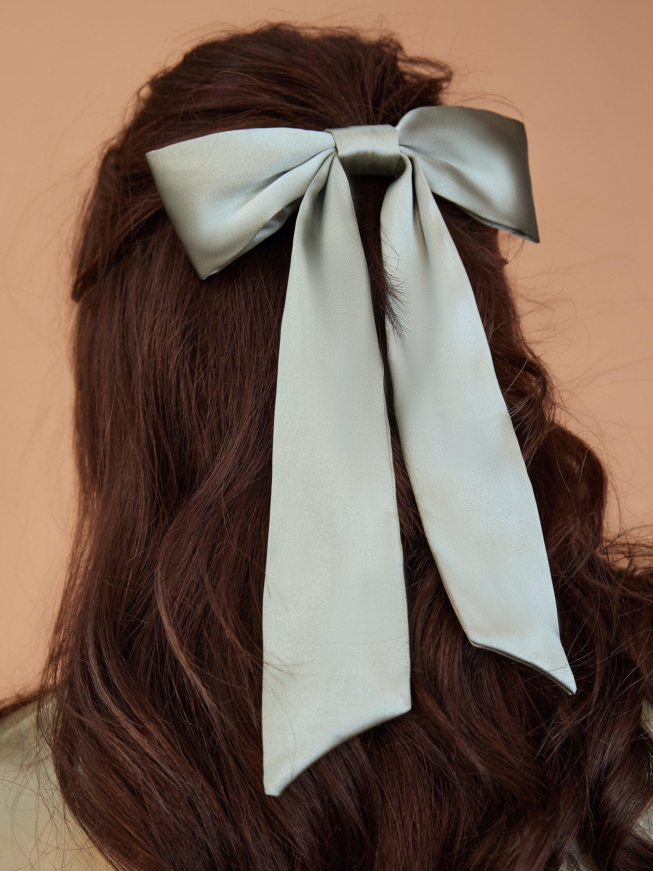 Rewritten Satin Hair Bow Sage Green One Size