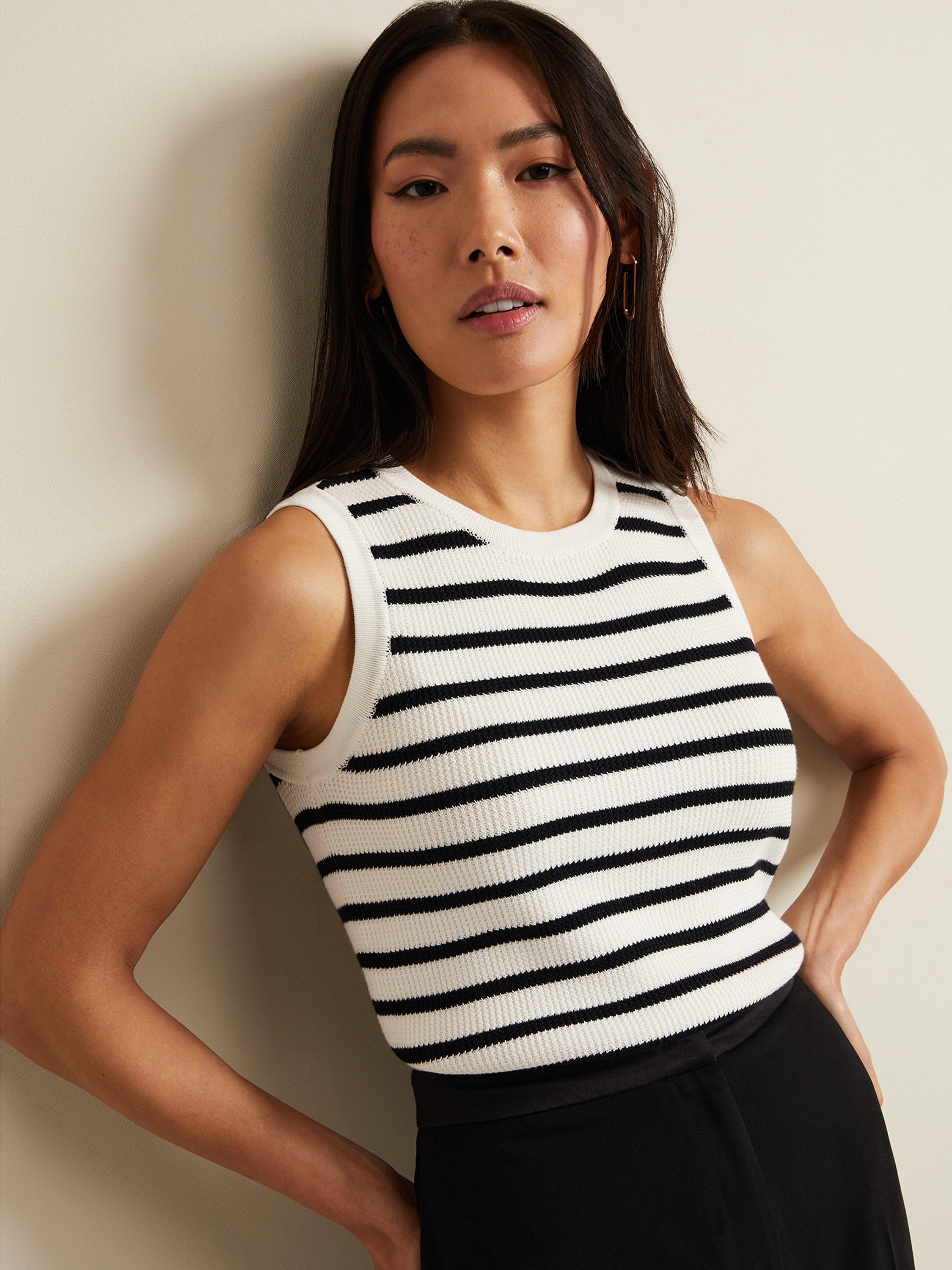 Phase Eight Chloe Striped Knitted Vest Top, Ivory/Navy