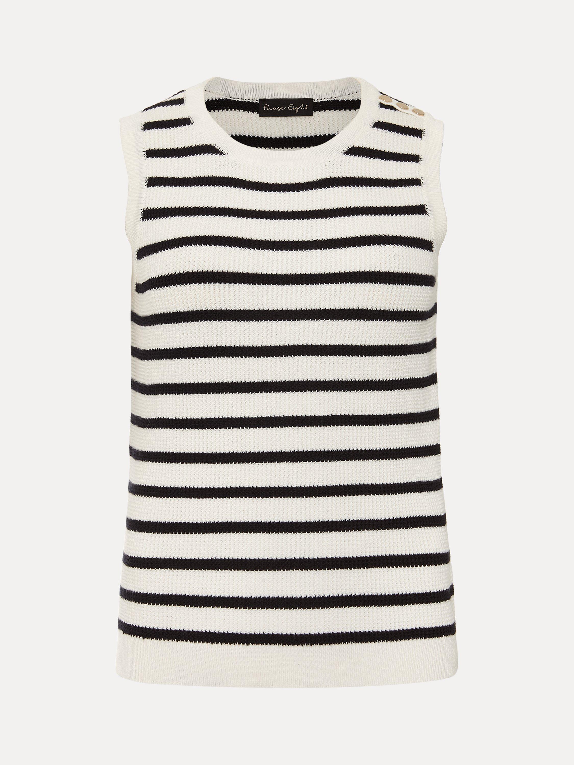 Phase Eight Chloe Striped Knitted Vest Top, Ivory/Navy