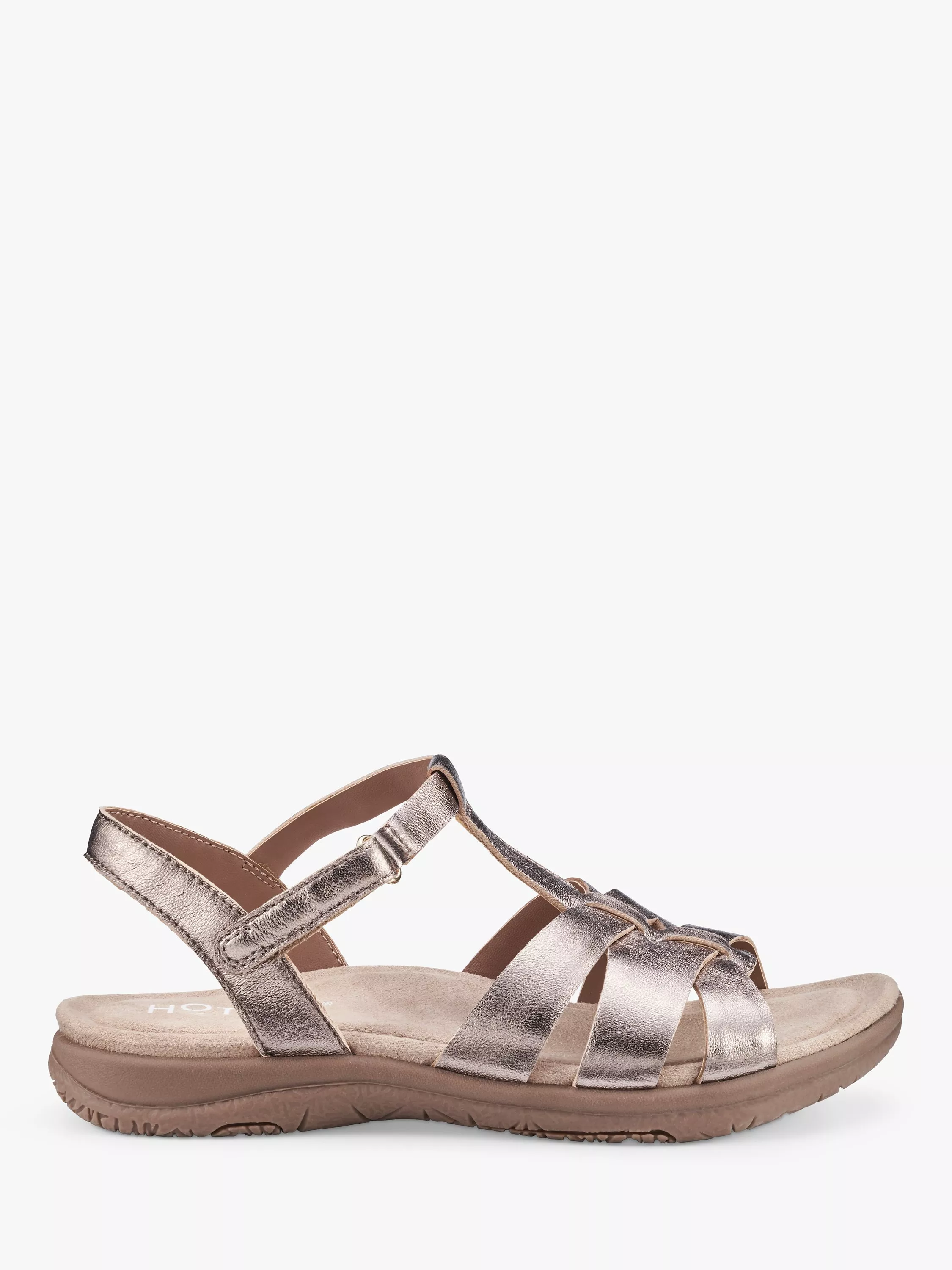 Hotter Rainer T-Bar Leather Sandals, Rose Gold