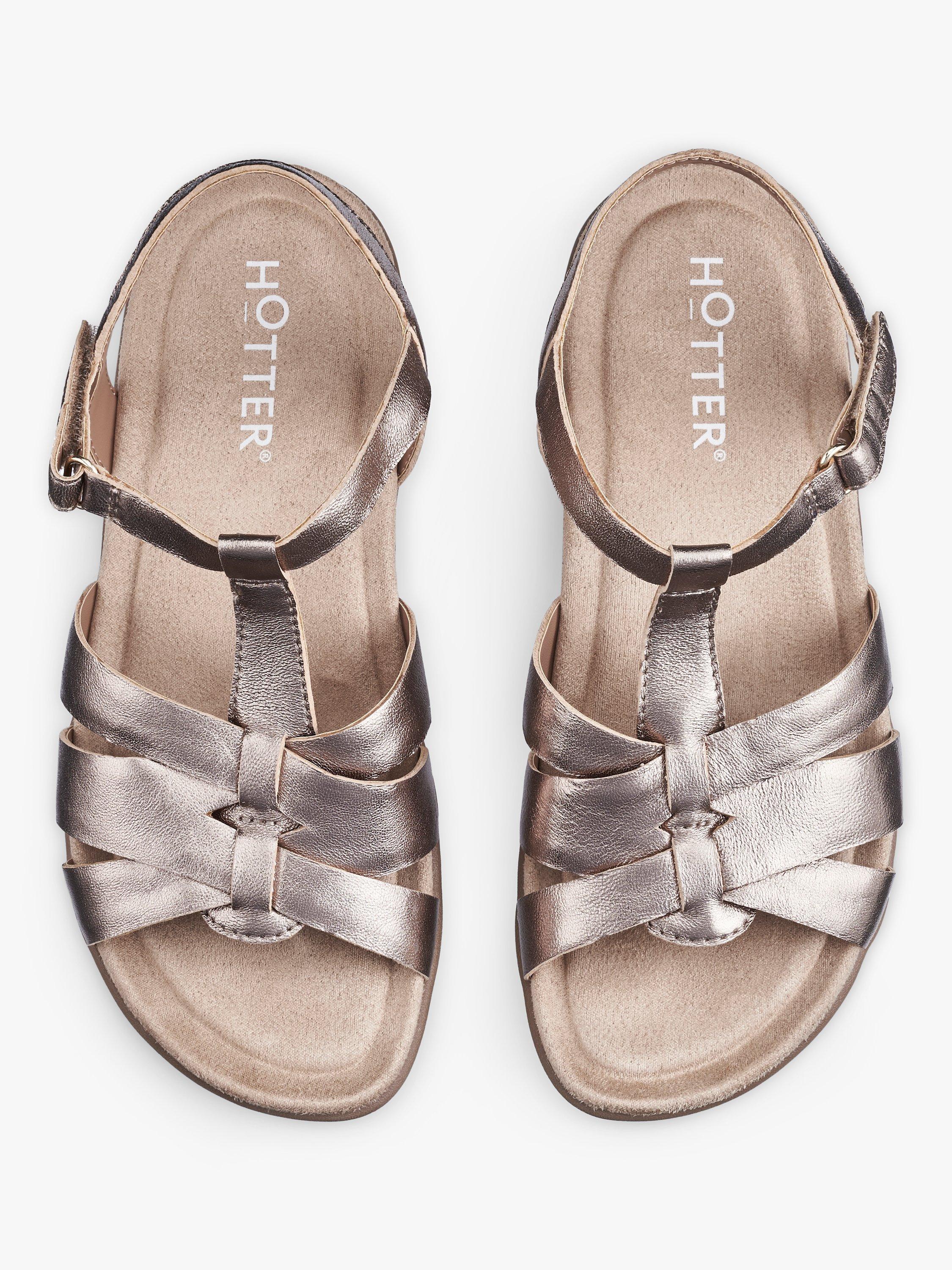 Hotter Rainer T-Bar Leather Sandals, Rose Gold