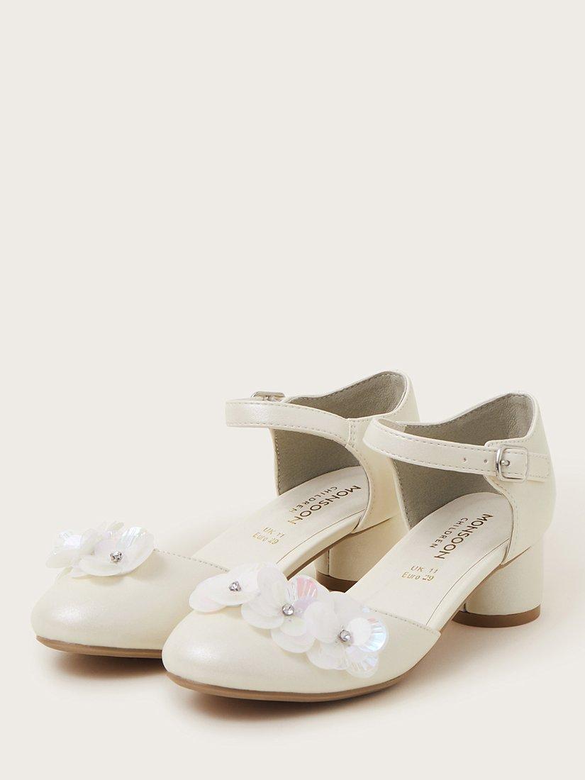 Monsoon Kids Iridescent Flower Heels Ivory