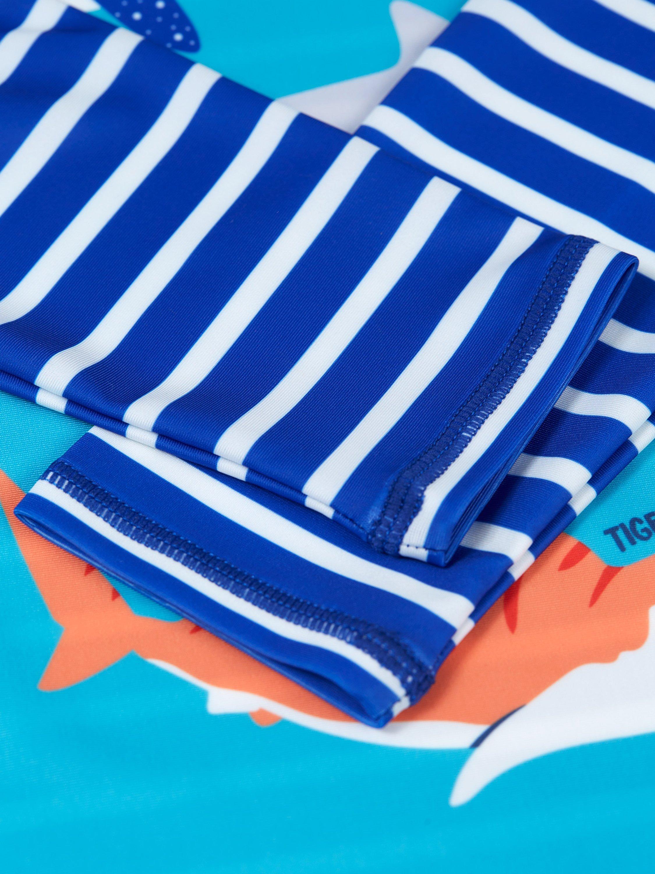 Frugi Kids' Shark Sun Safe Rash Vest, Tropical Sea/Yellow