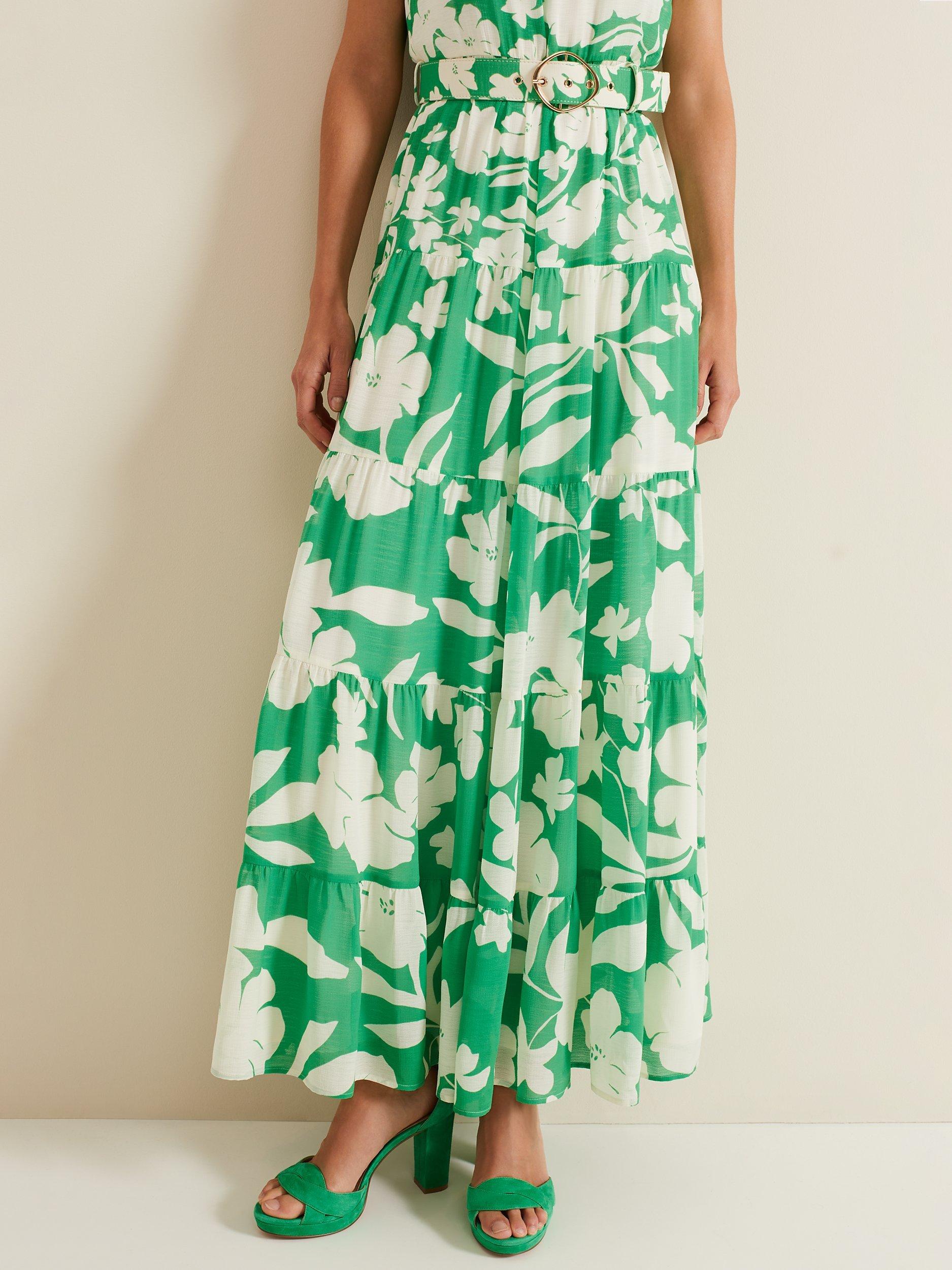 Phase Eight Kara Maxi Tiered Floral Dress, Green/Cream