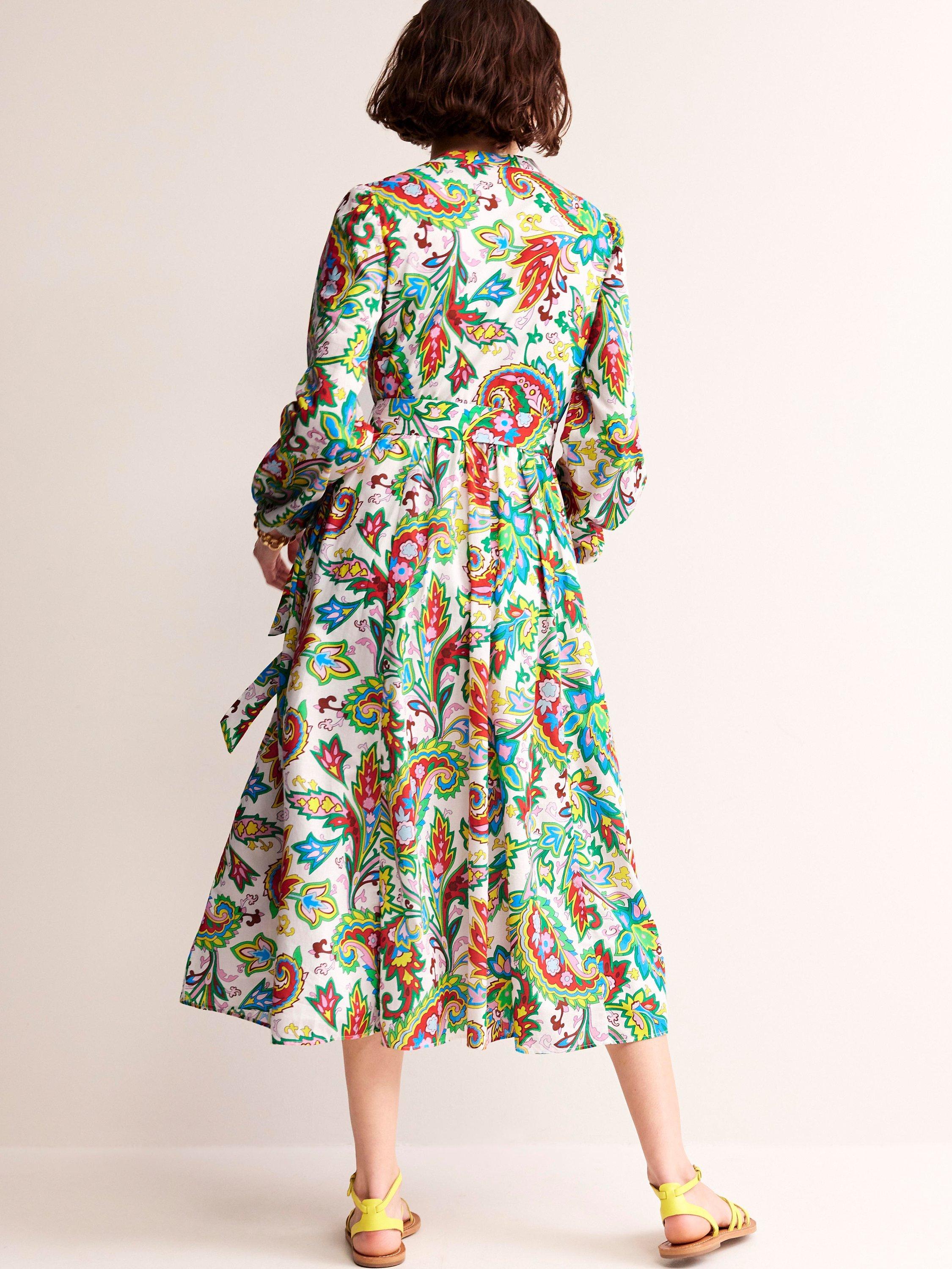 Boden Jen Paisley Print Cotton Midi Dress, Ivory/Multi