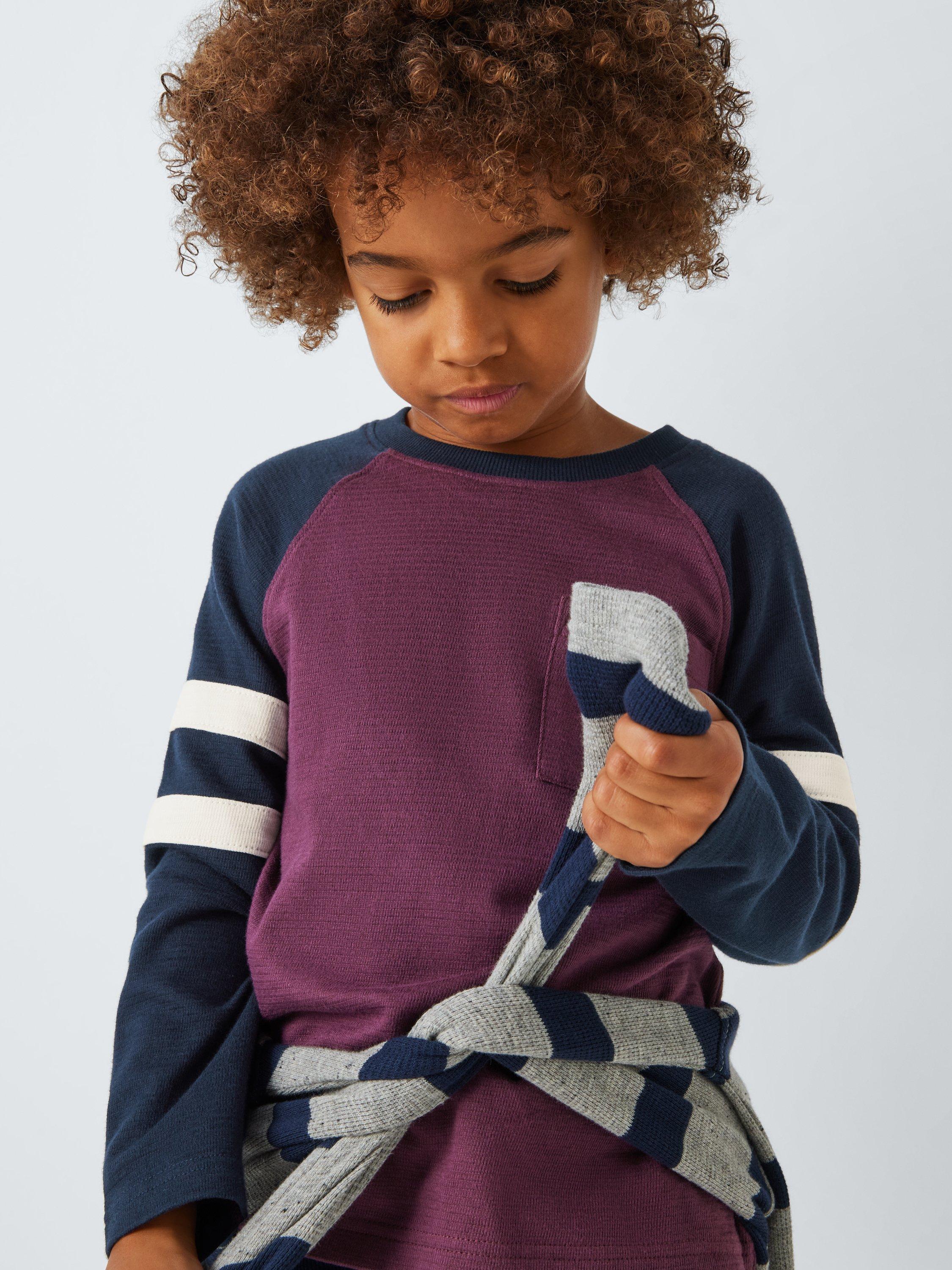 John Lewis Kids' Raglan Sleeve Jersey Top, Purple/ Navy, 5 years