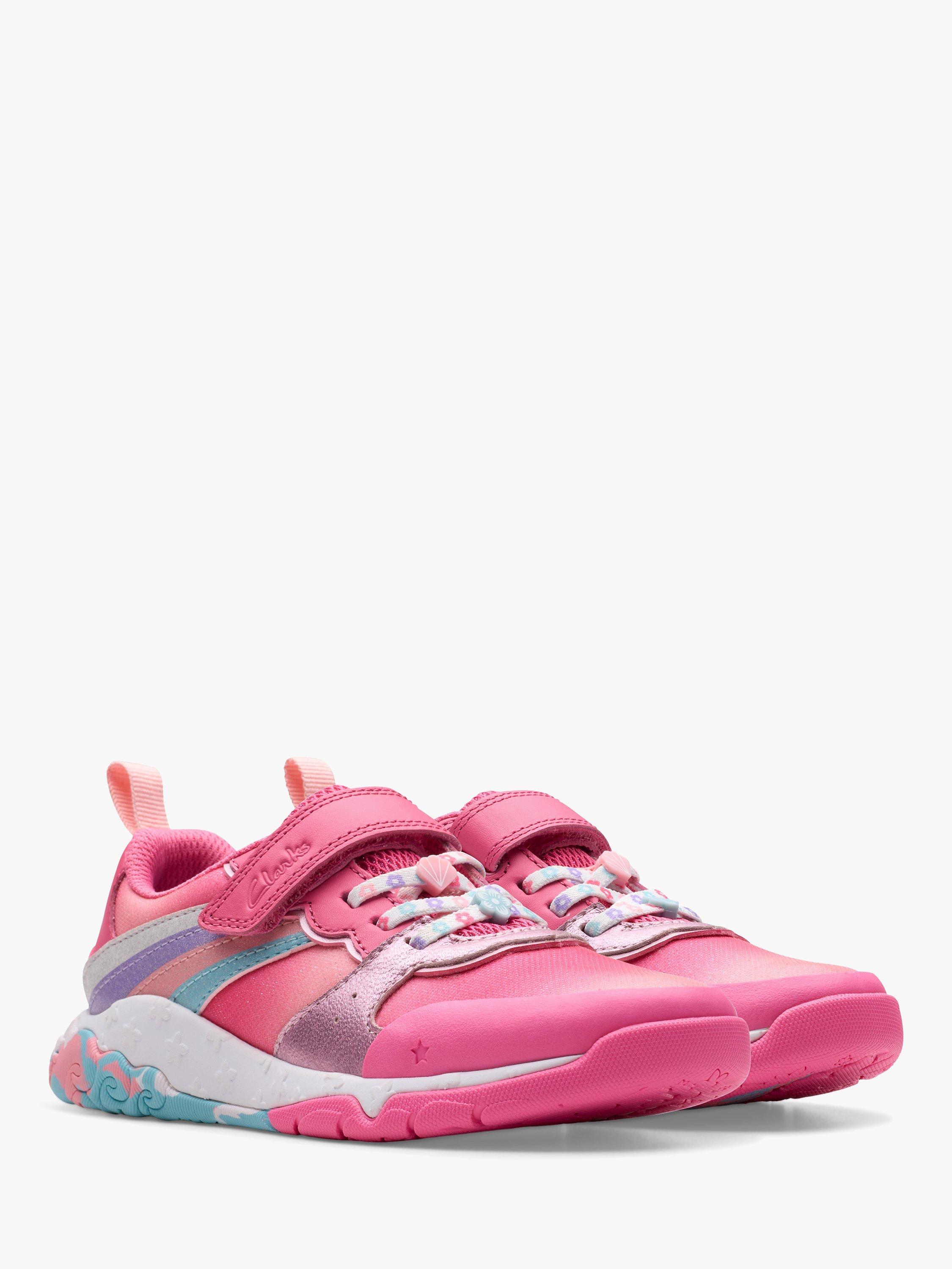 Clarks Kids Tidal Star Leather Trainers Bright Pink