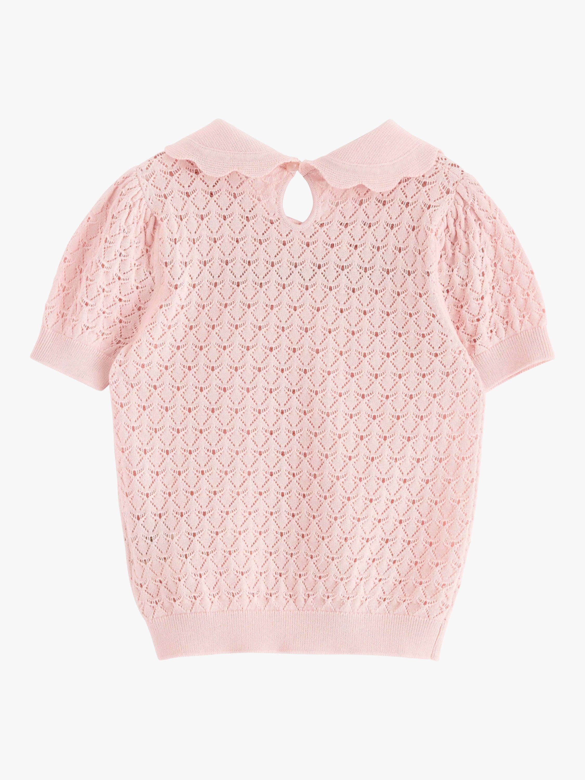 Lindex Kids' Organic Cotton Scollop Collar Pattern Knit Top, Light Pink