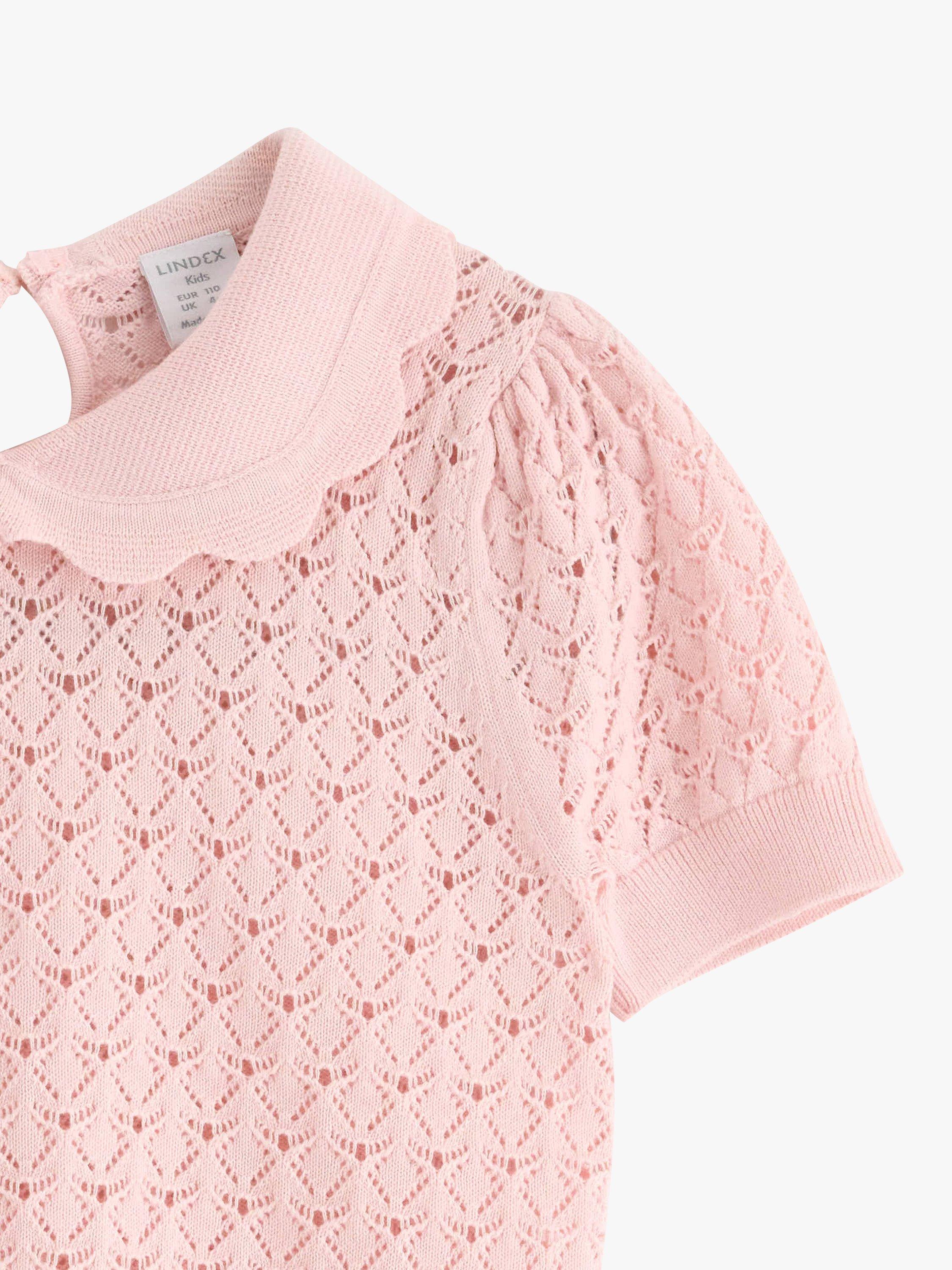 Lindex Kids' Organic Cotton Scollop Collar Pattern Knit Top, Light Pink