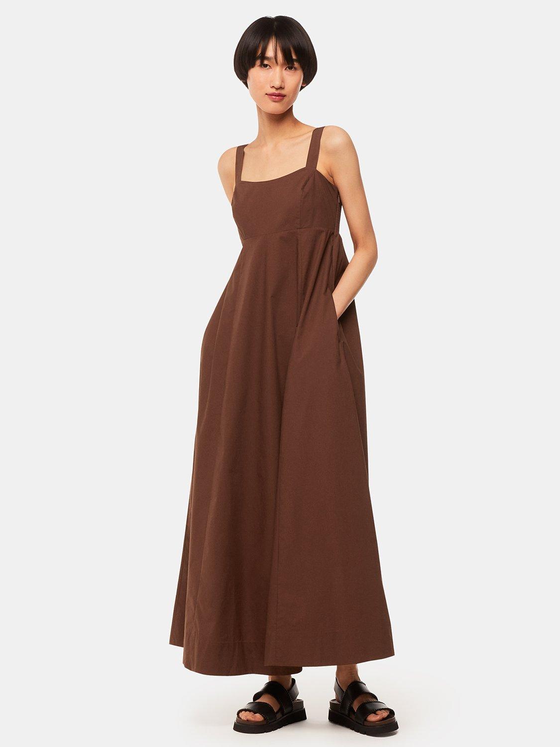 Whistles Petite Anna Cotton Midi Sundress, Brown