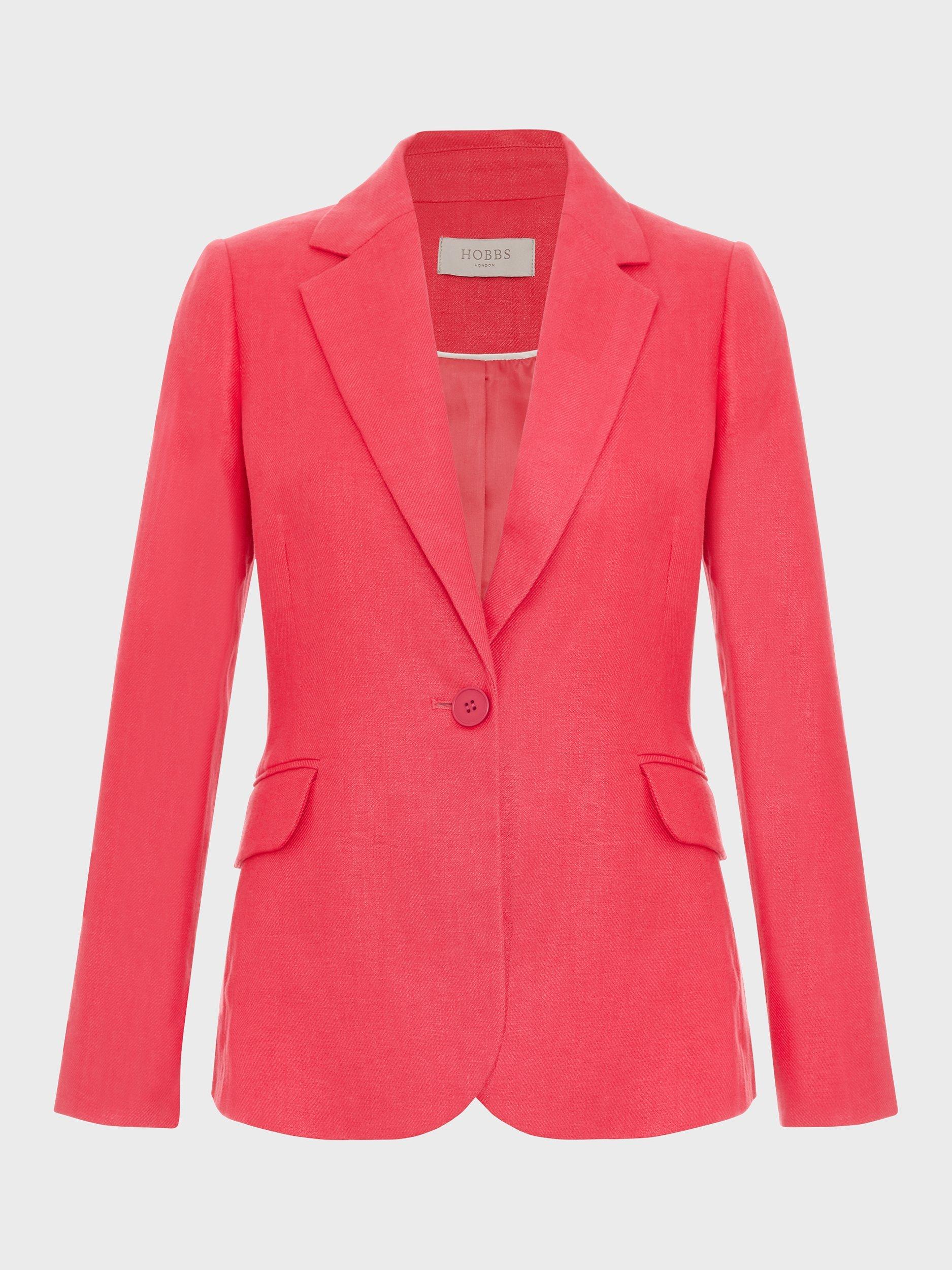 Hobbs Petite Mirabel Single Breasted Linen Suit Jacket, Raspberry Pink