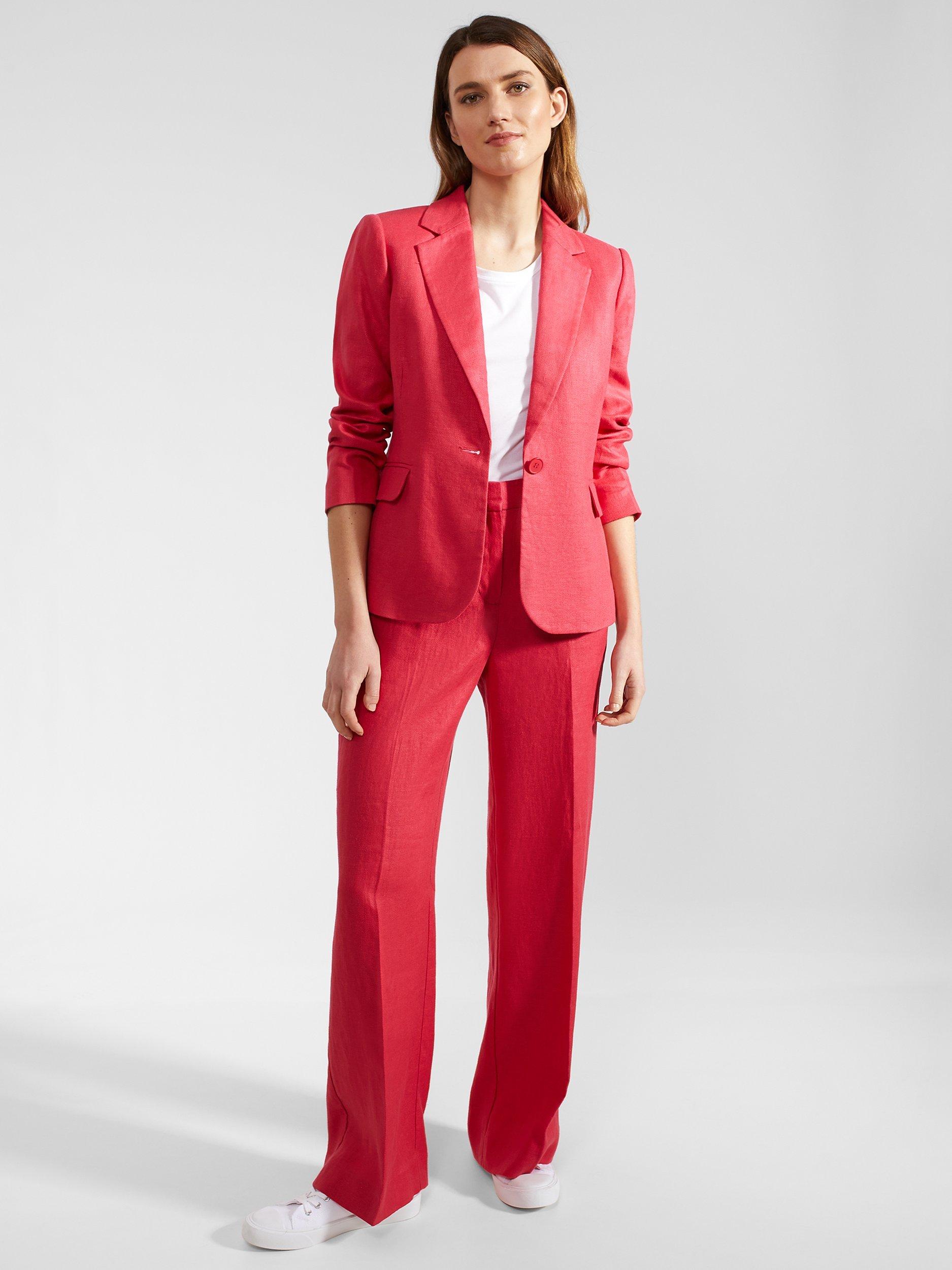 Hobbs Petite Mirabel Single Breasted Linen Suit Jacket, Raspberry Pink