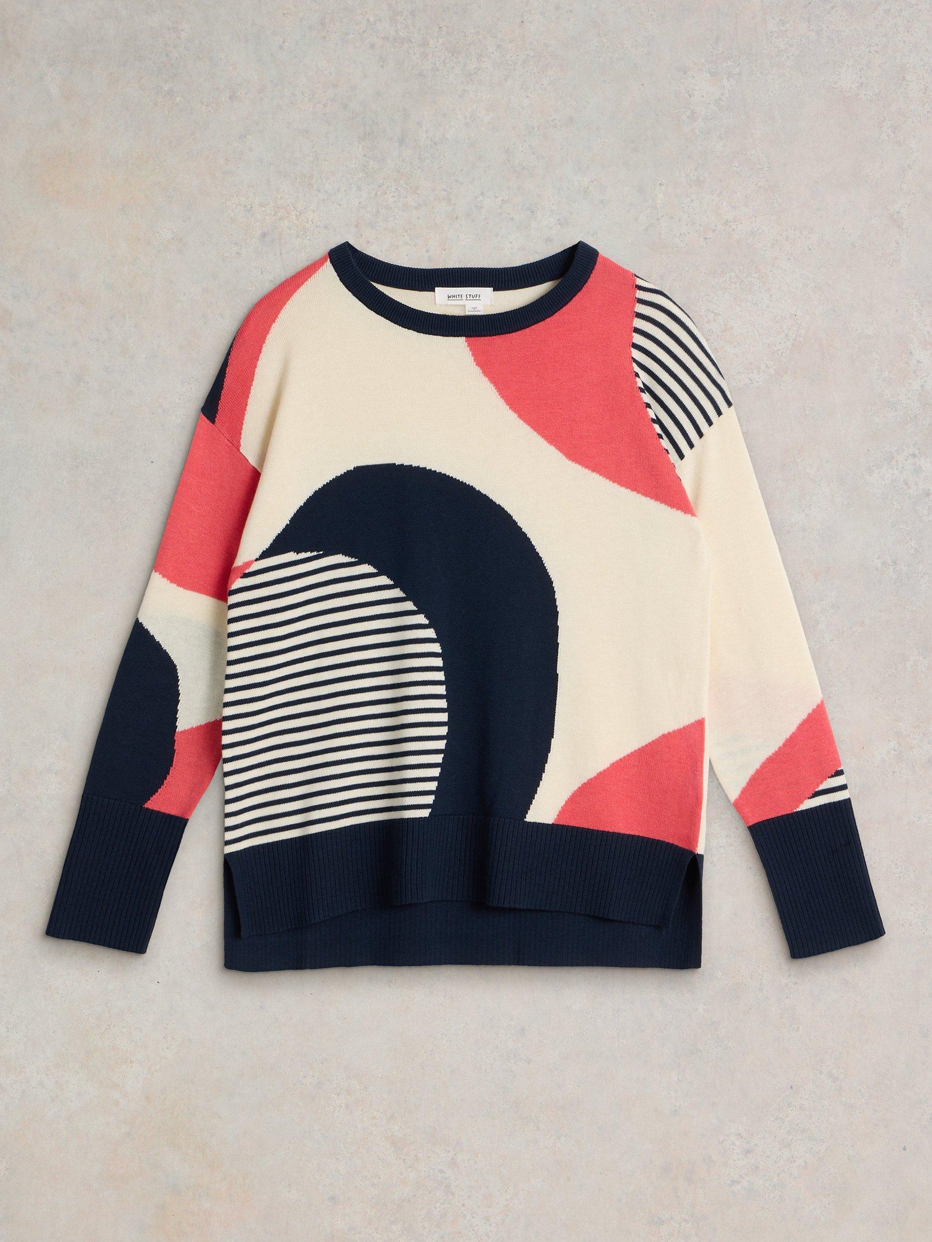 White Stuff Olive Abstract Organic Cotton Blend Jumper, Navy/Multi