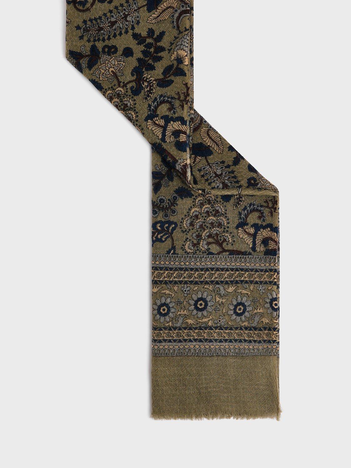 Gerard Darel Dounia Paisley Wool Silk Scarf, Khaki/Multi