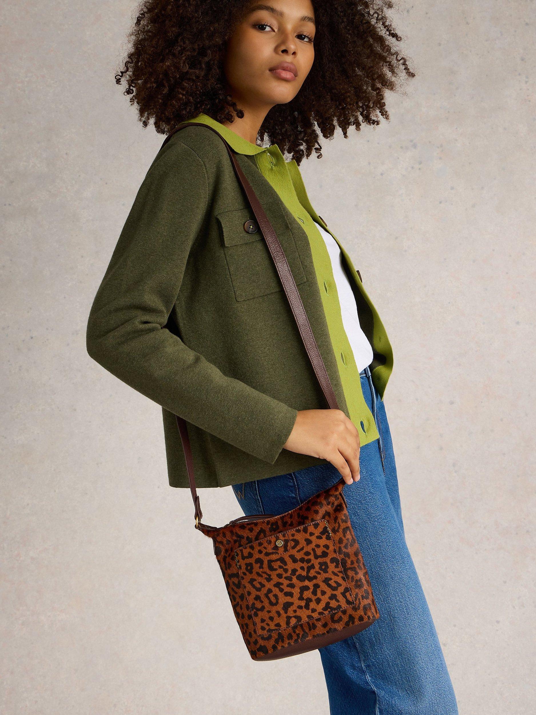 White Stuff Mini Fern Leopard Print Leather Crossbody Bag, Brown/Multi