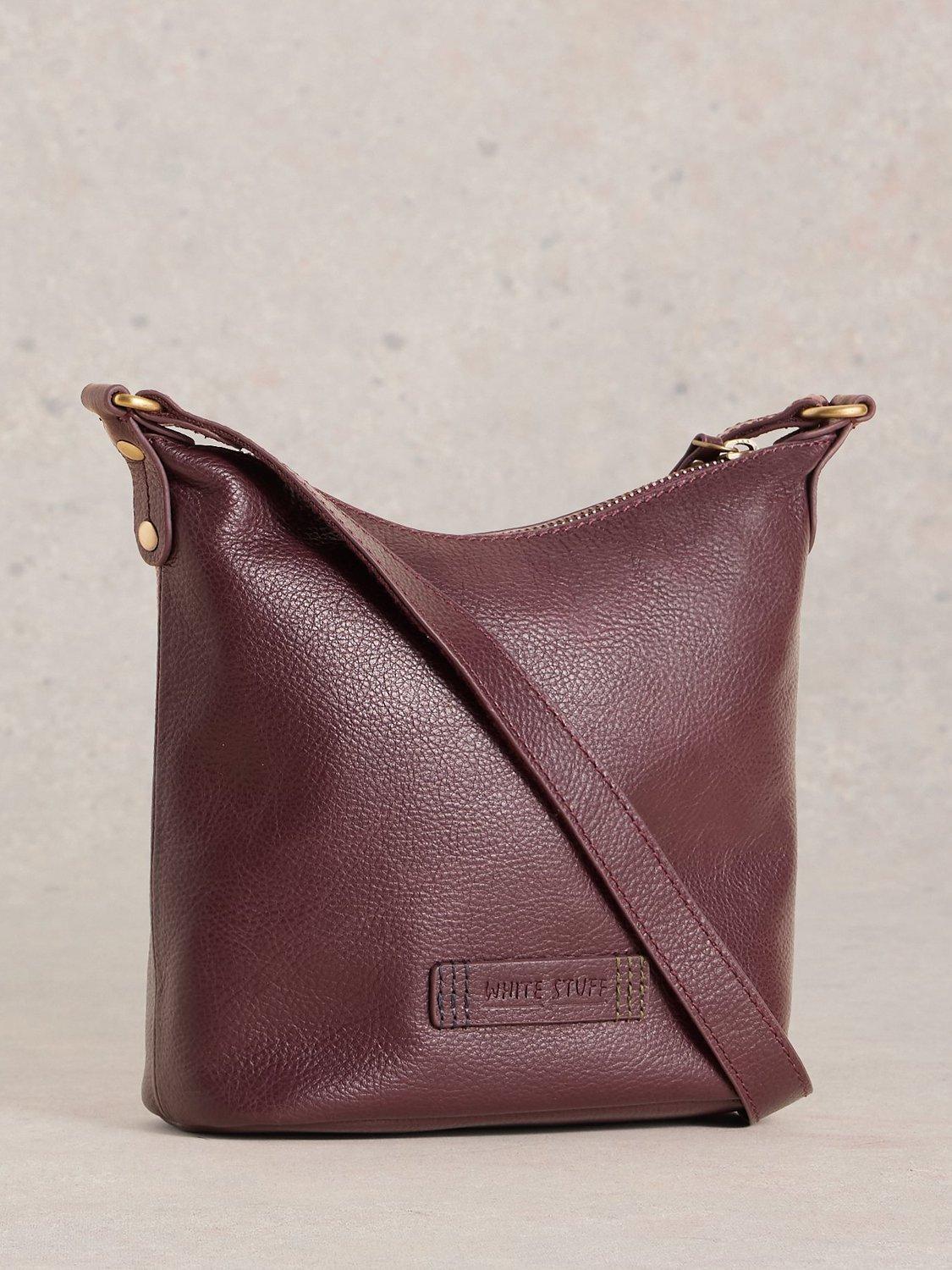 White Stuff Mini Fern Leather Cross Body Bag, Dark Plum