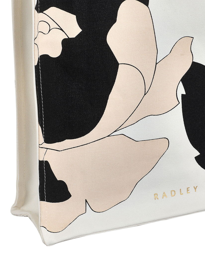Radley Mono Rose Print Medium Cotton Open Top Tote Bag, Putty/Black