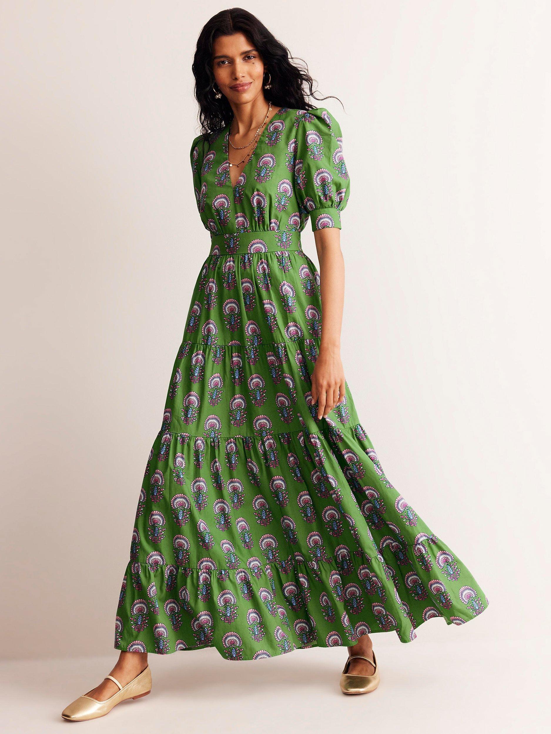 Boden Bella Puff Sleeve Maxi Dress, Green