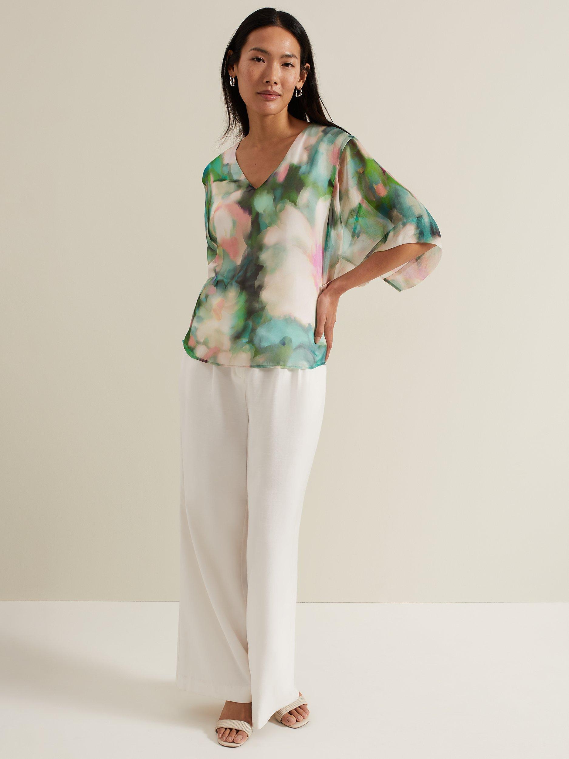 Phase Eight Ava Blurred Floral Silk Top, Multi