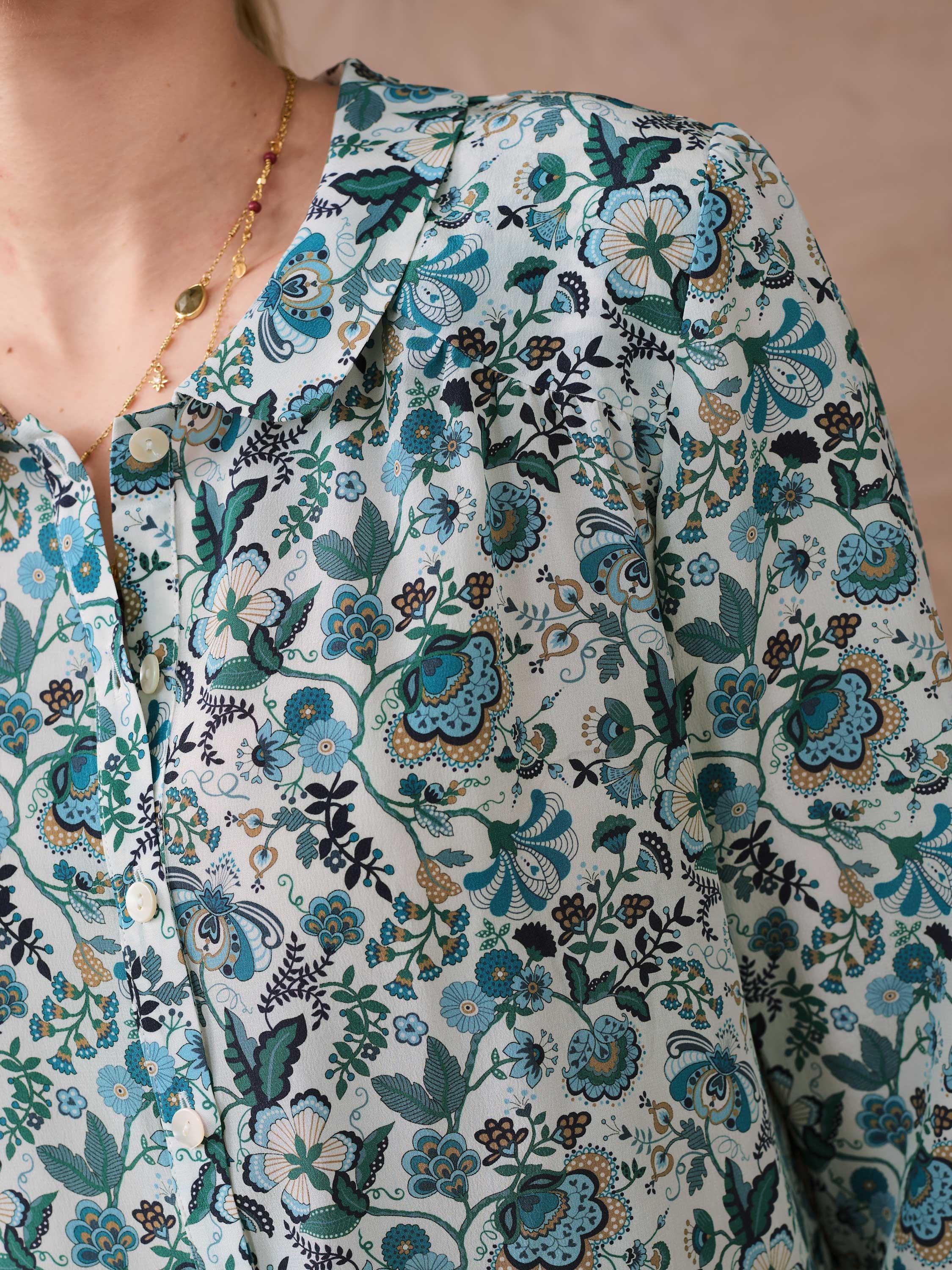 Brora Liberty Print Silk Shirt, Sky Blue Vine
