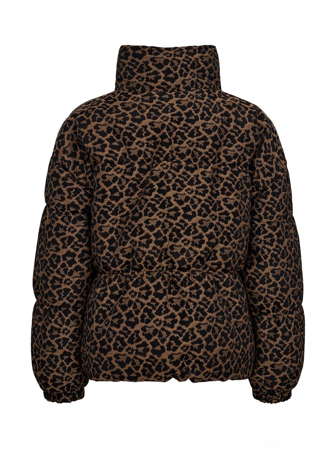 Numph Lona Leopard Print Quilted Jacket, Caviar
