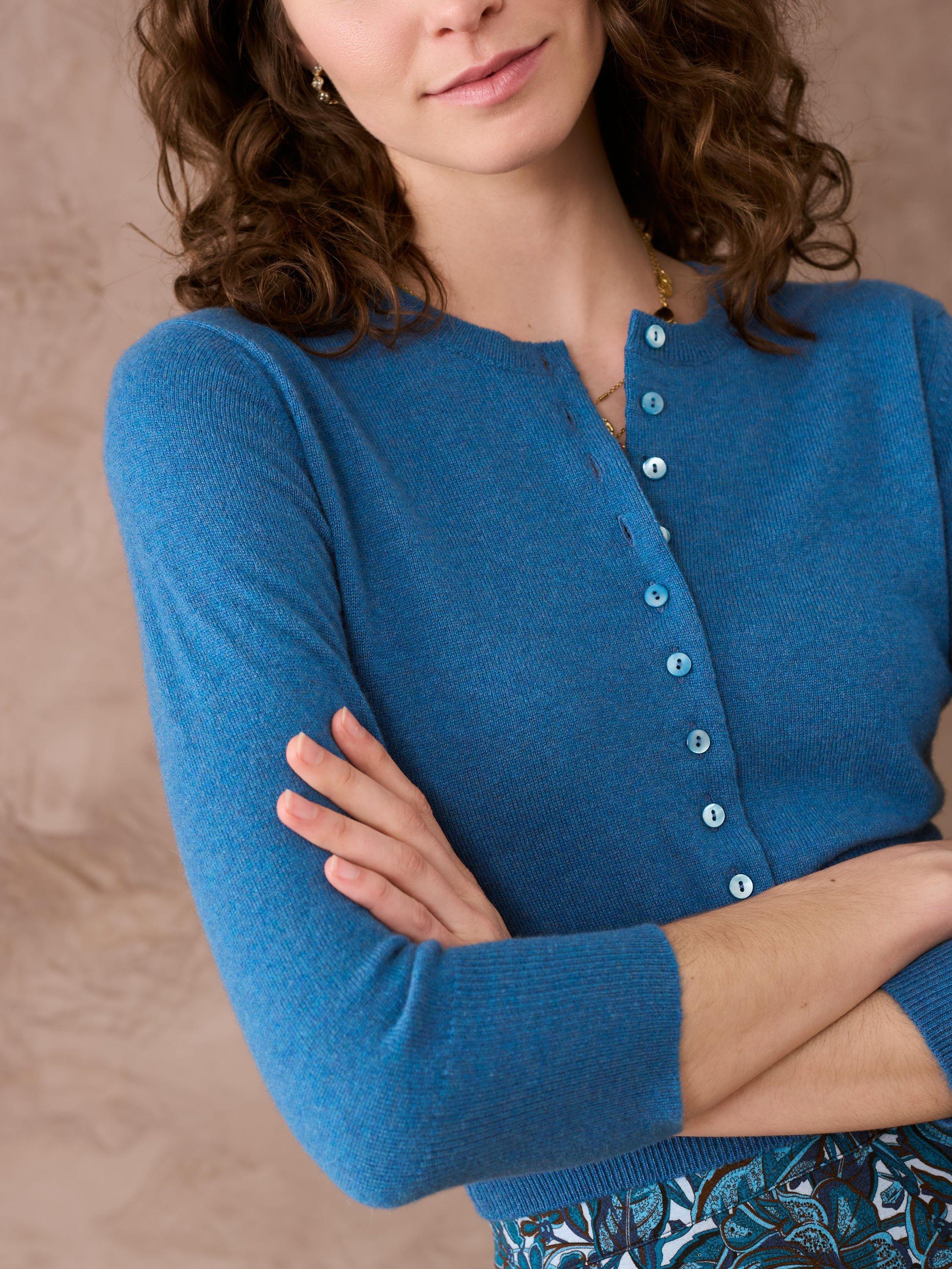Brora Cropped Cashmere Cardigan, China Blue