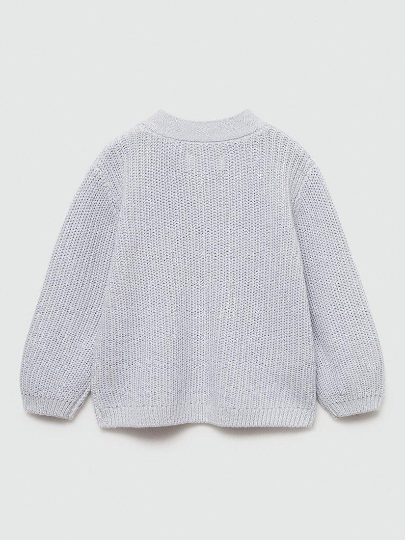 Mango Kids' Laia Cotton Textured Cardigan, Light Pastel Blue