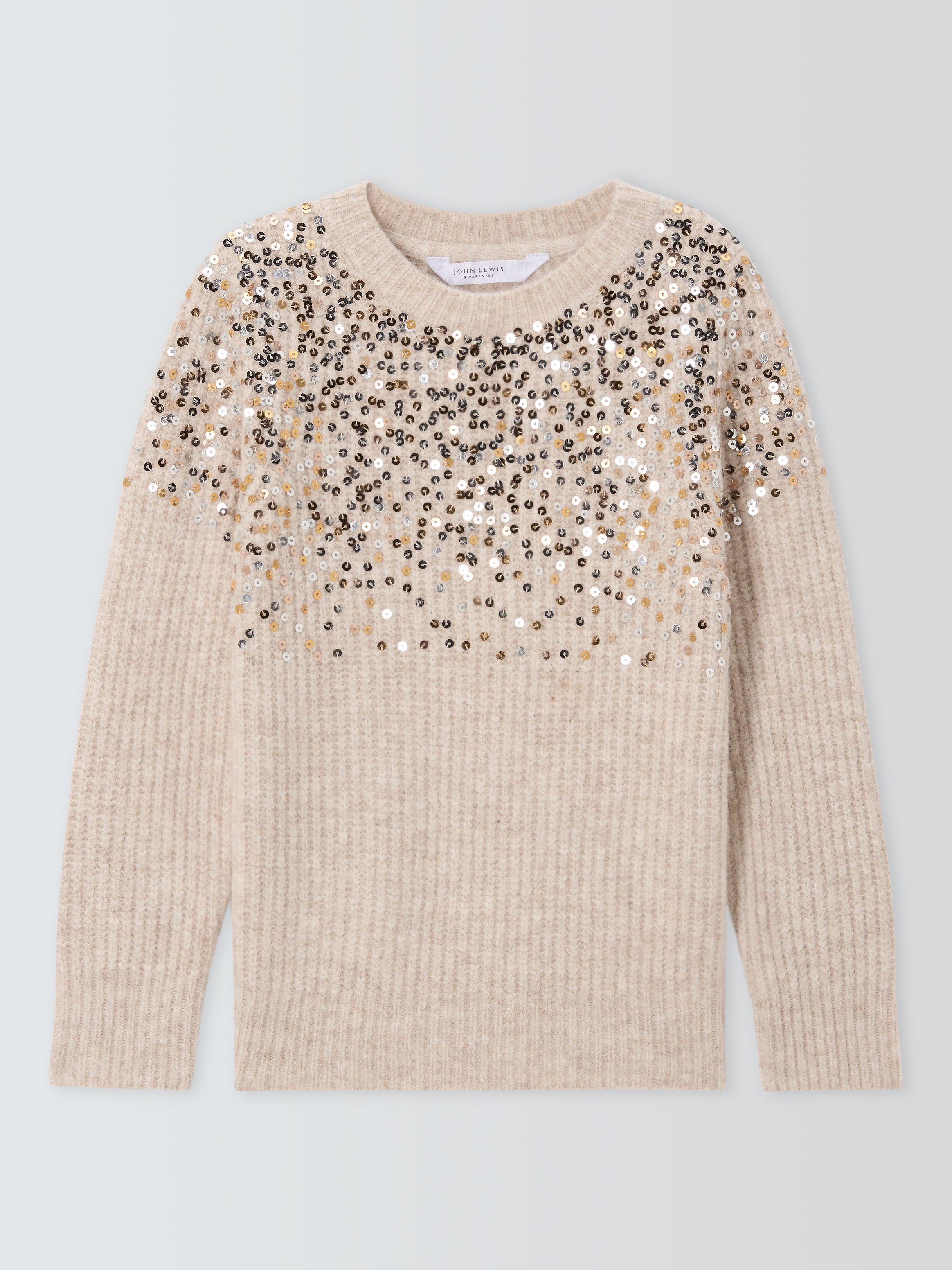 John Lewis Kids' Scattered Sequin Knitted Jumper, Oatmeal