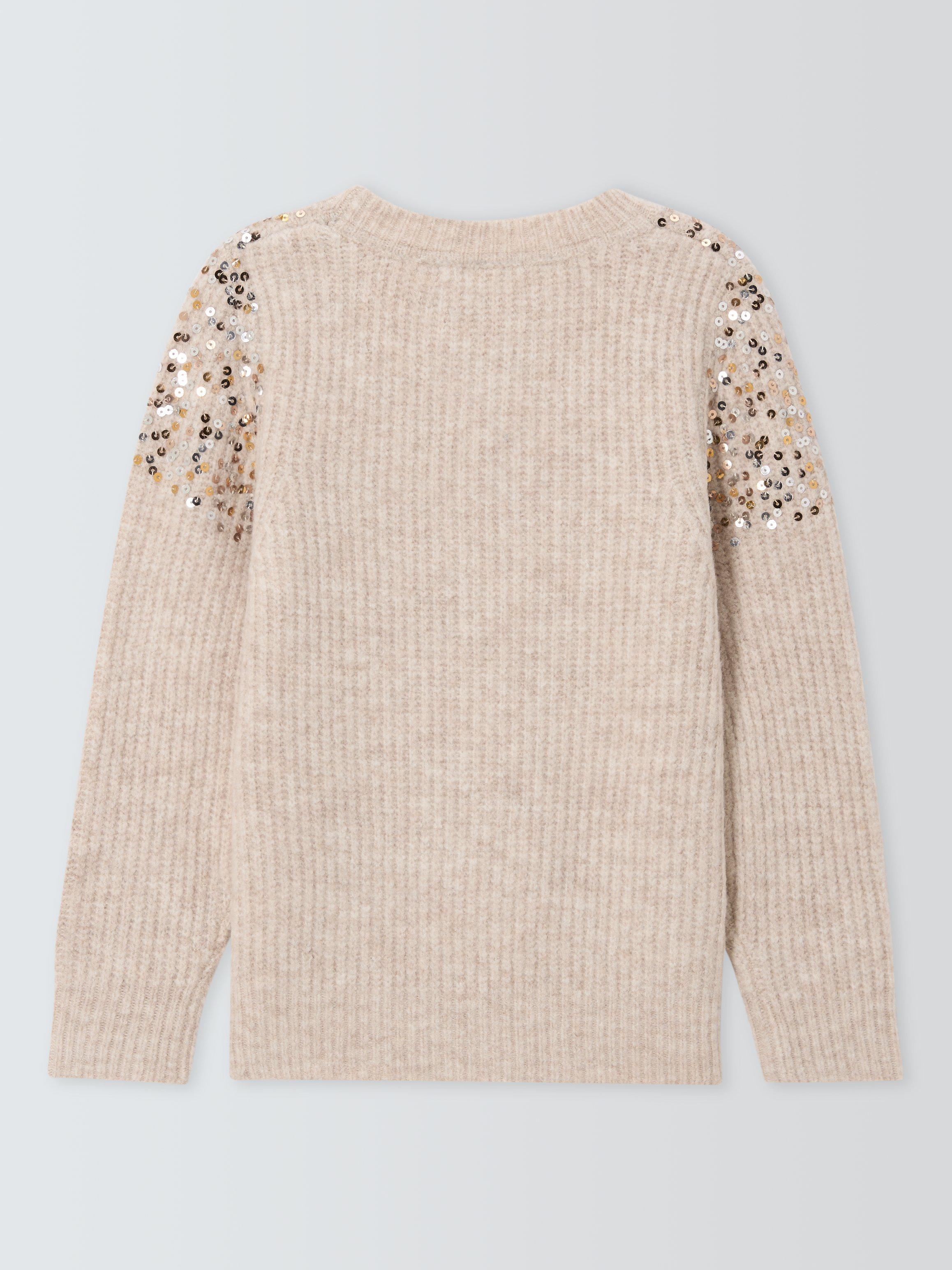 John Lewis Kids' Scattered Sequin Knitted Jumper, Oatmeal