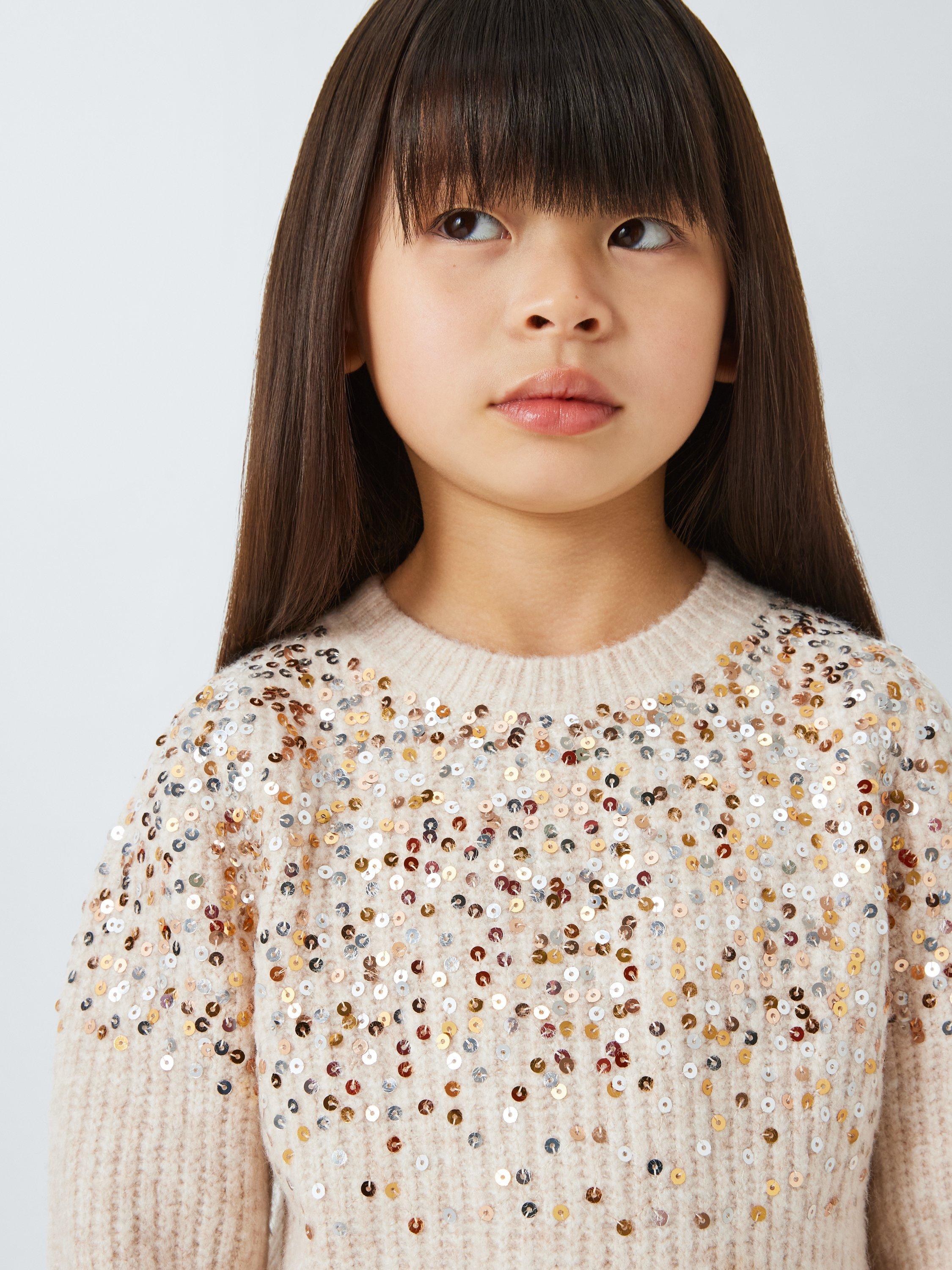 John Lewis Kids' Scattered Sequin Knitted Jumper, Oatmeal