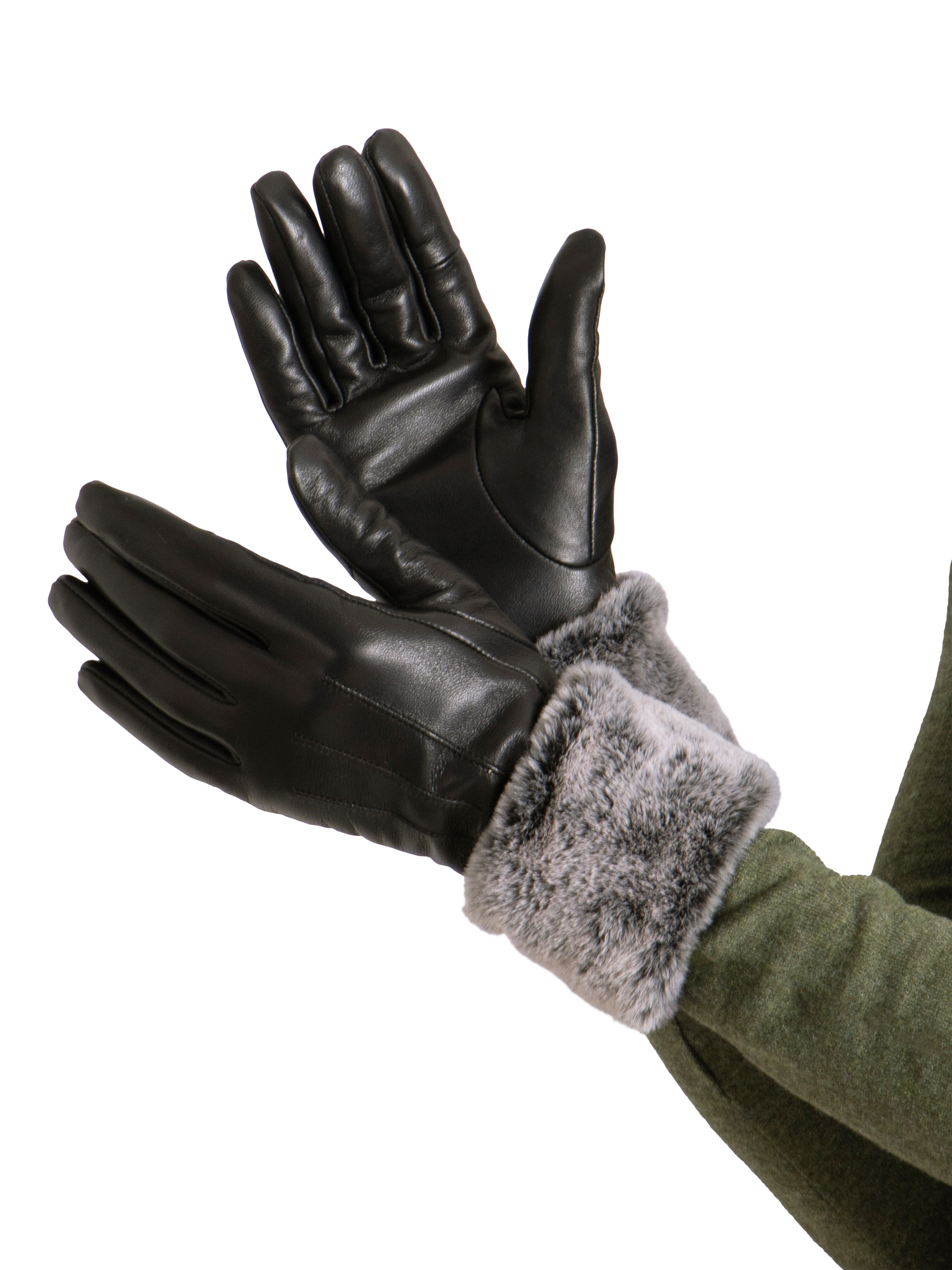 totes Isotoner Women s Leather Faux Fur Cuff Gloves Black