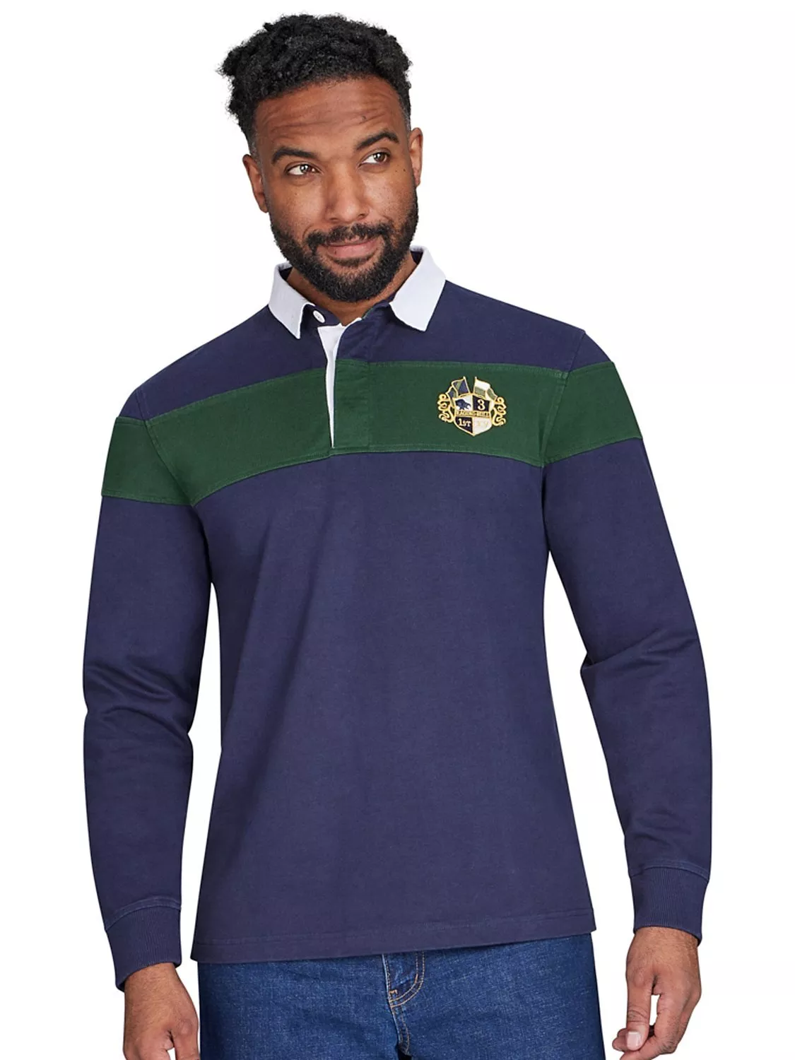 Raging Bull Chest Panel Rugby Shirt, Navy/Multi