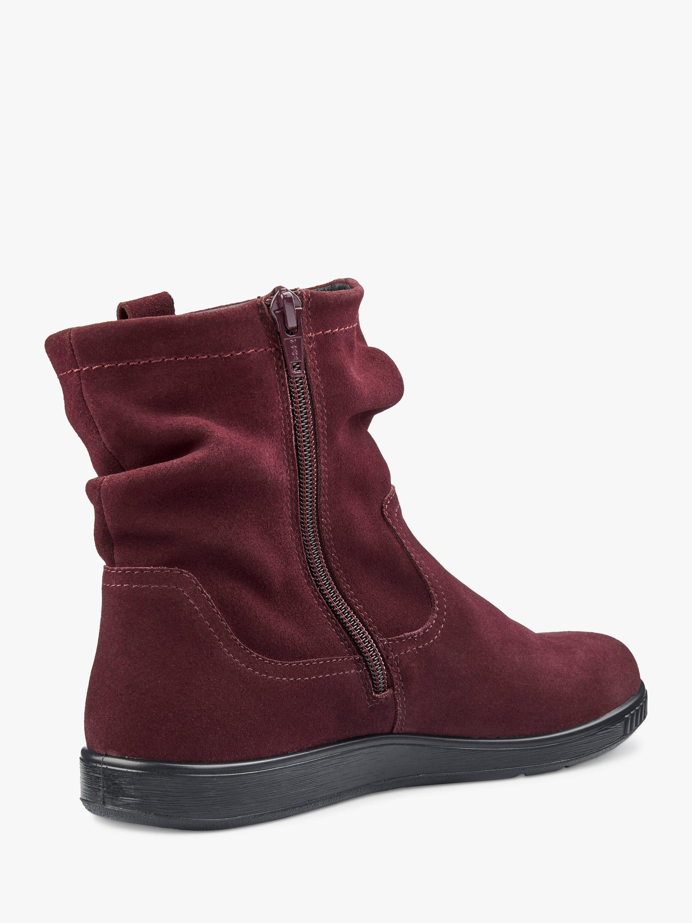 Hotter Sprite Wide Fit Suede Ruched Ankle Boots, Maroon