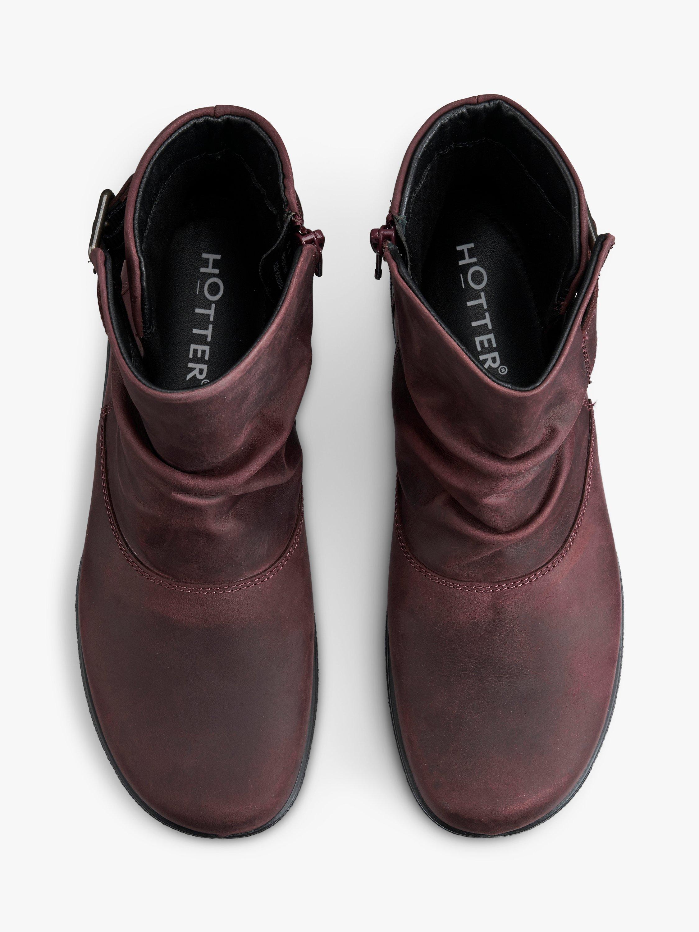 Hotter Rumour Extra Wide Fit Waxed Nubuck Biker Boots, Maroon