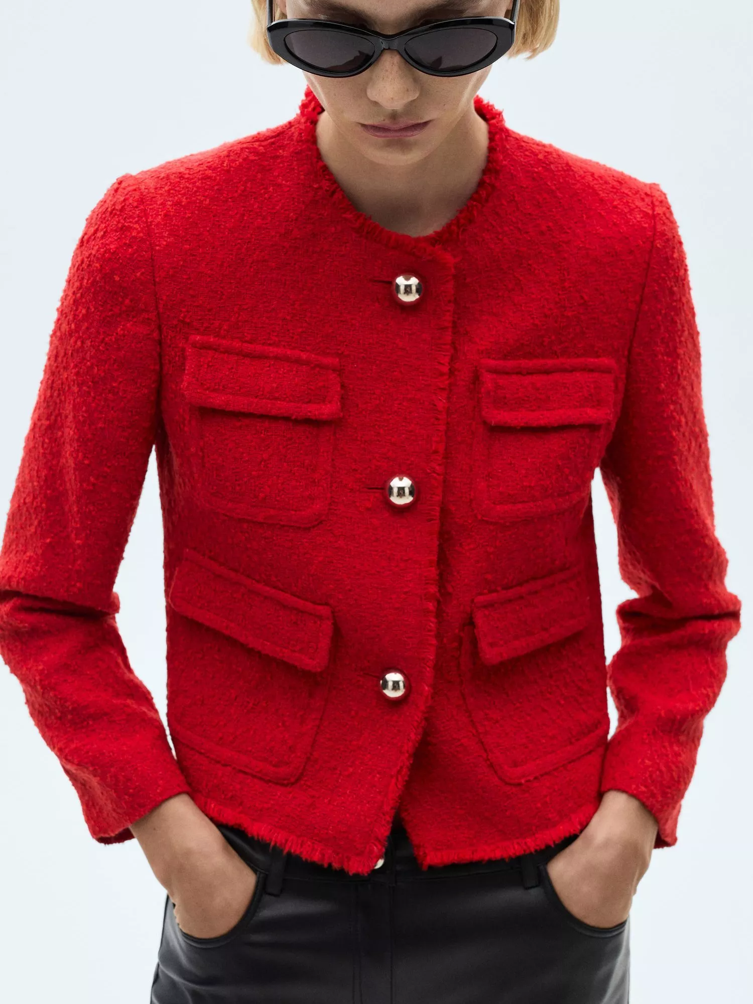 Mango Wintour Textured Short Jacket, Red