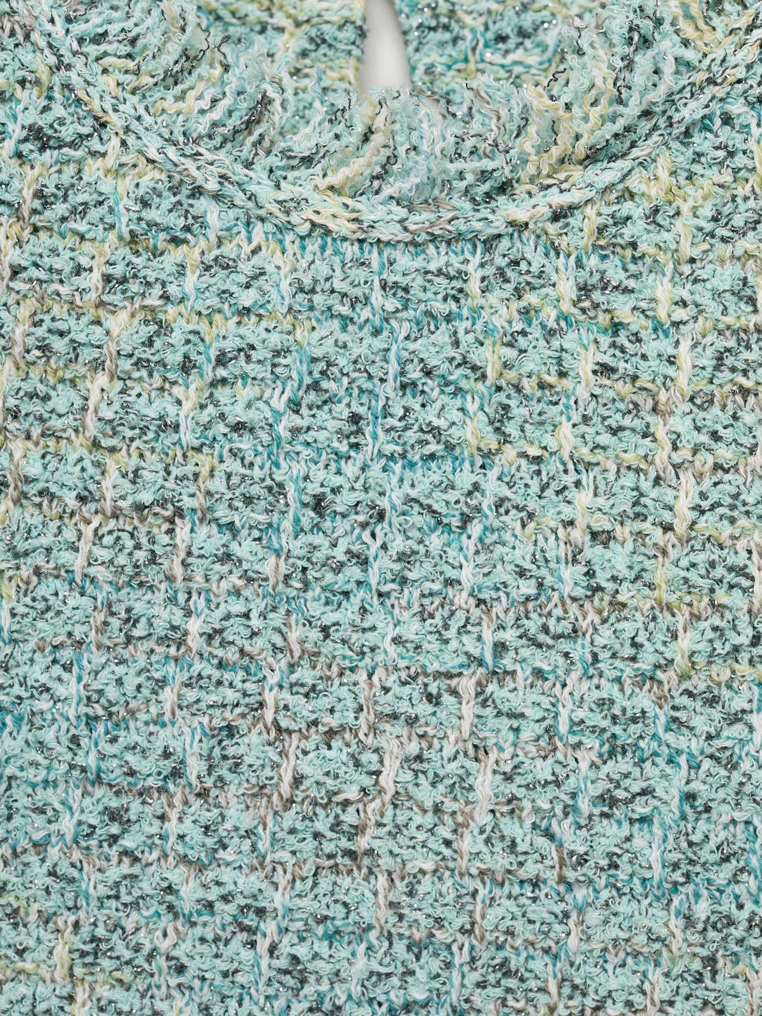 Mango Aqua Tweed Fray Top, Aqua