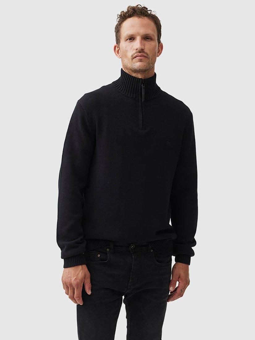 Rodd & Gunn Merrick Bay Knitted Cotton Quarter Zip Neck Jumper, Onyx
