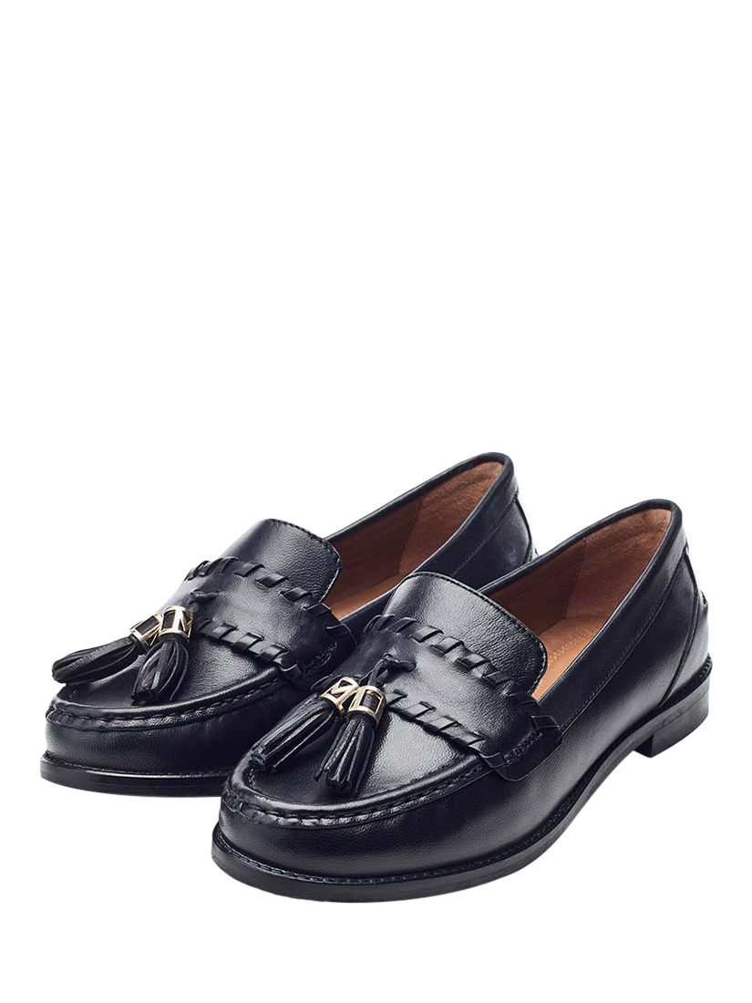 Moda in Pelle Espelette Leather Boat Shoes, Black, 5