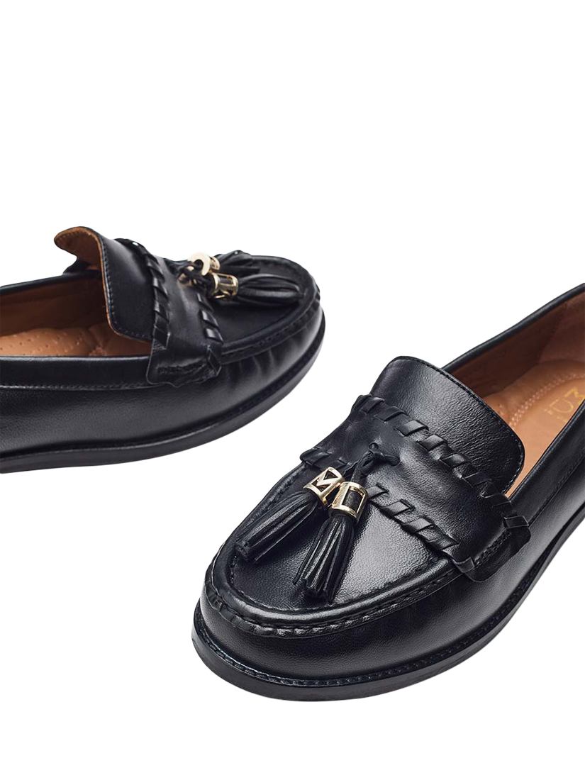 Moda in Pelle Espelette Leather Boat Shoes, Black, 5