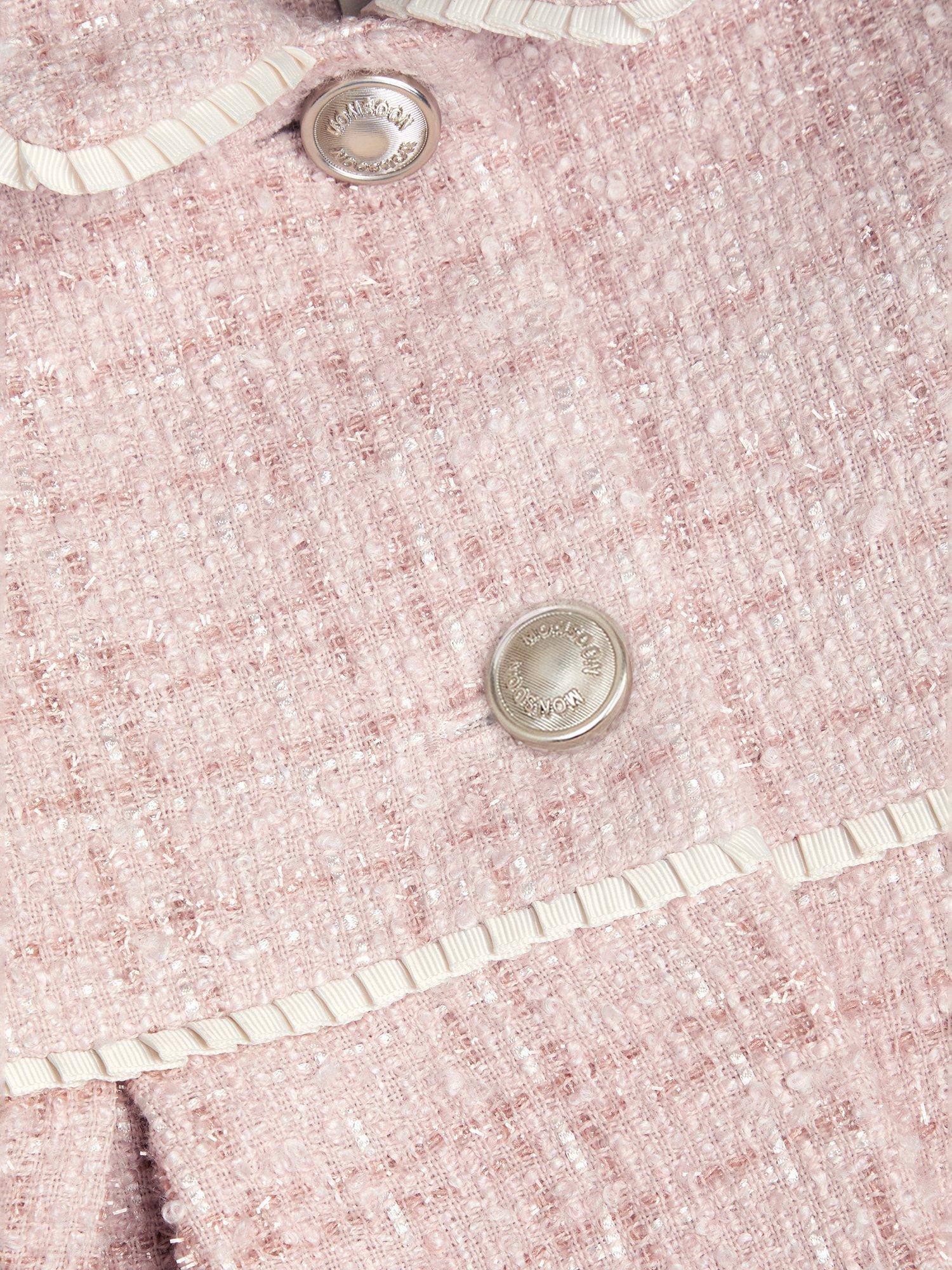 Monsoon Baby Tweed Collared Coat, Pale Pink